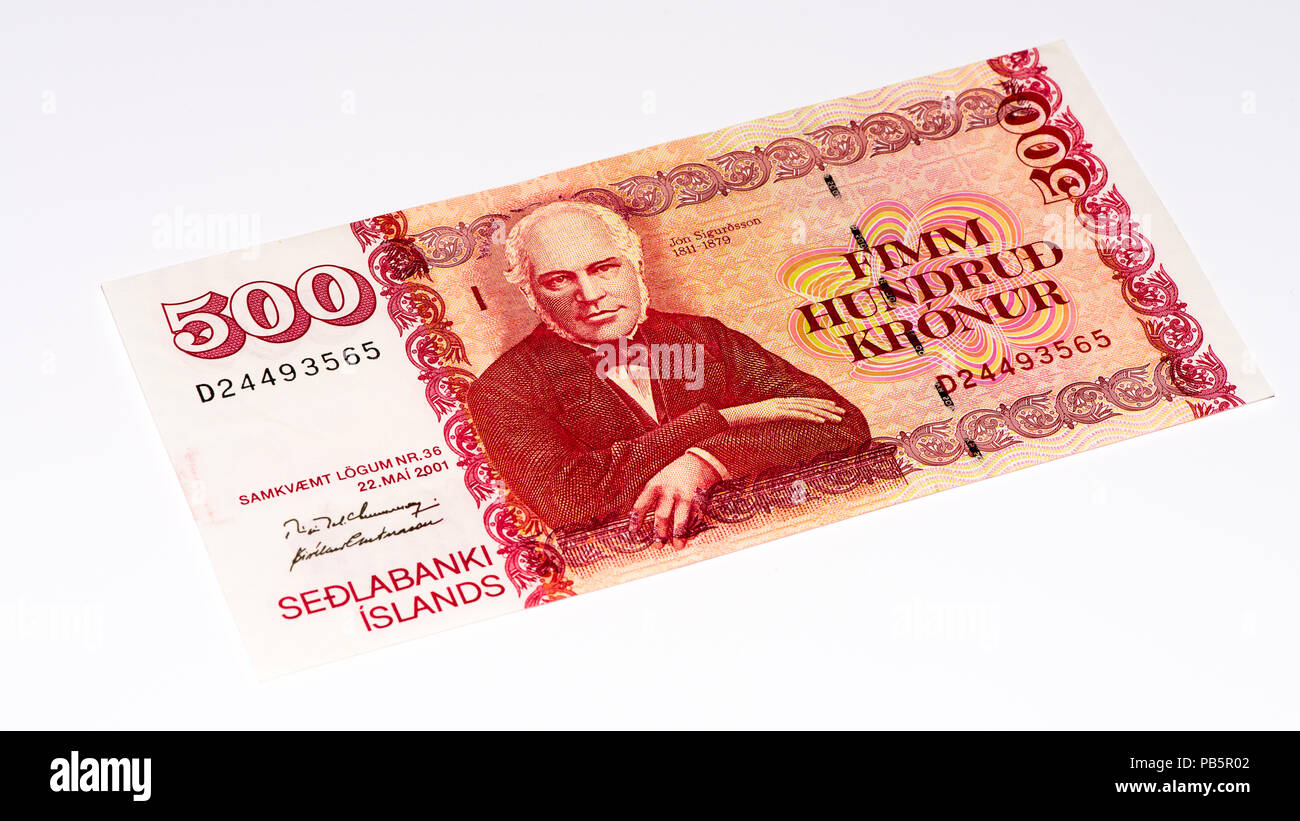 500 Icelandic kronas bank note. Icelandic krona is the national ...
