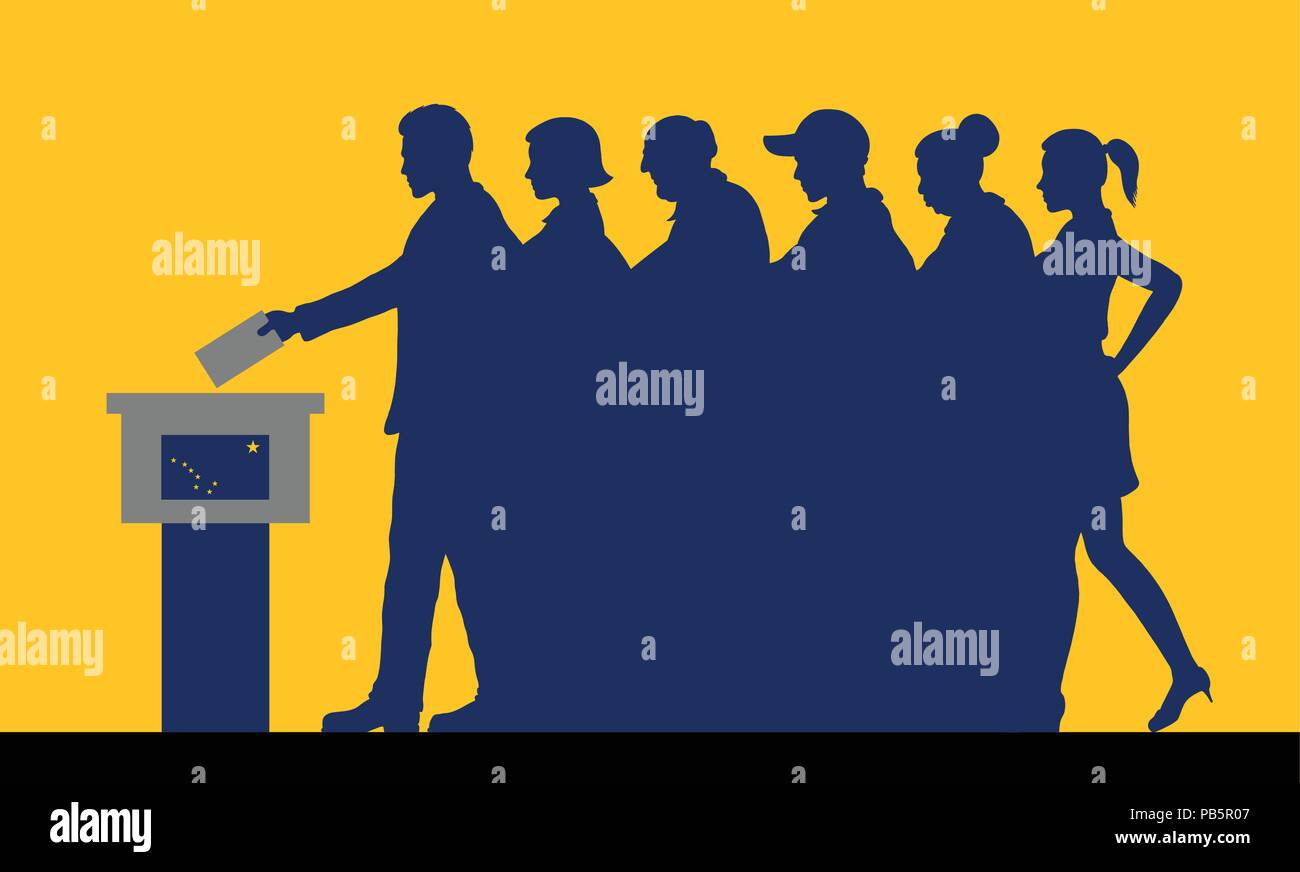 Alaska voters crowd silhouette by voting for election in Alaska. All ...
