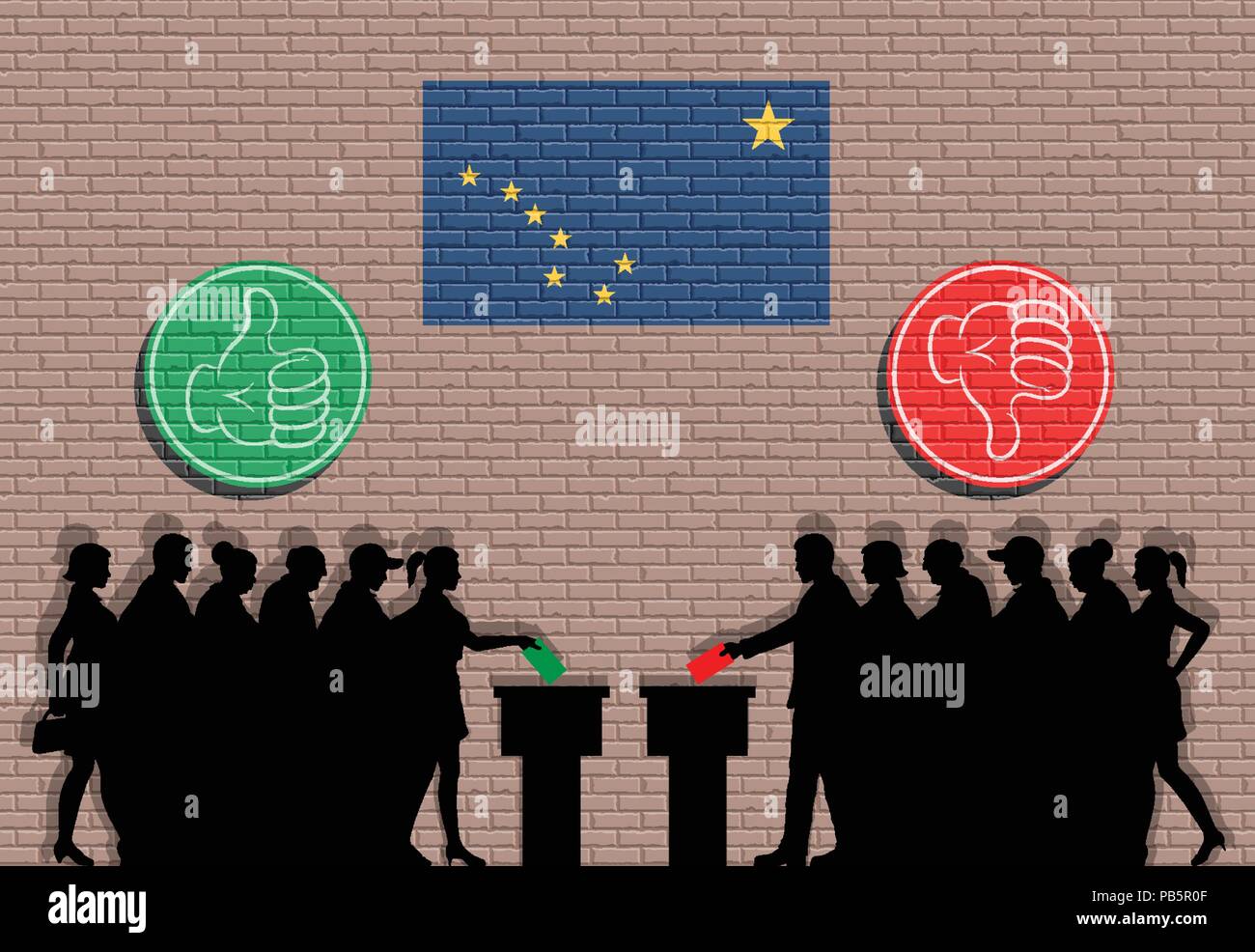Alaska voters crowd silhouette in election with thumb icons and Alaska ...