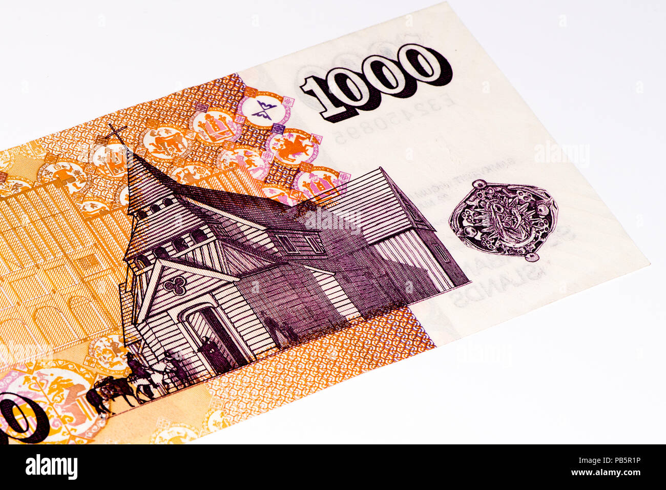 1000 Icelandic kronas bank note. Icelandic krona is the national ...