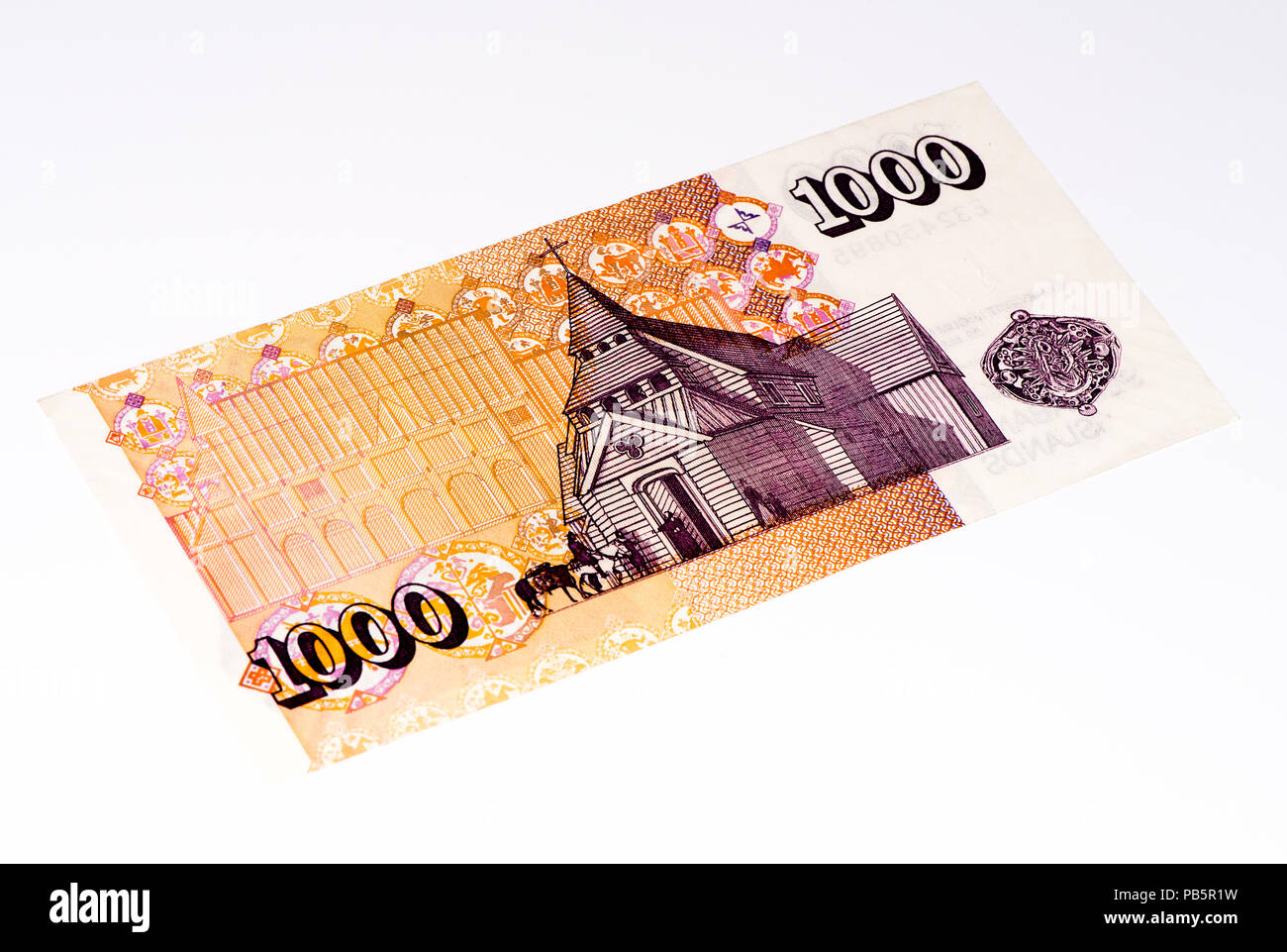 1000 Icelandic kronas bank note. Icelandic krona is the national ...