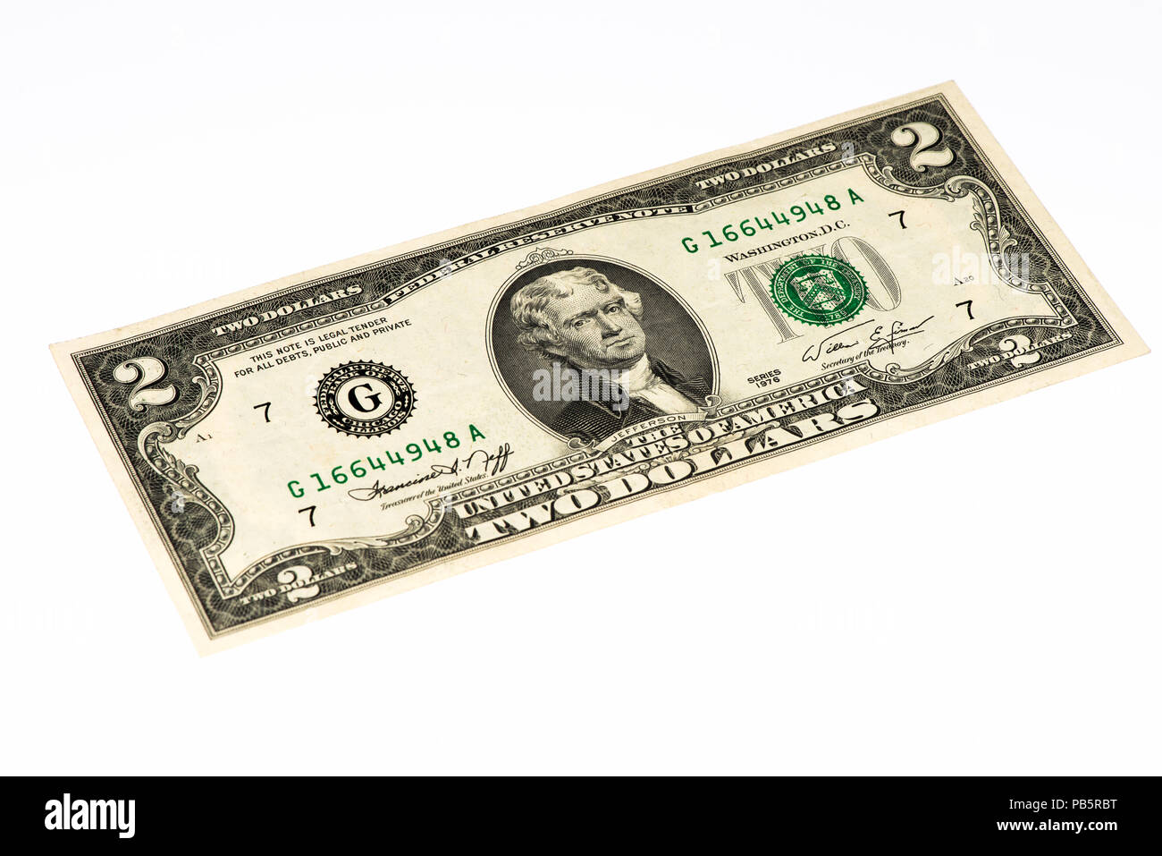 2 US dollars bank note made in 1976 Stock Photo - Alamy