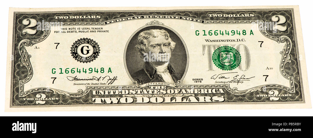 2 US dollars bank note made in 1976 Stock Photo - Alamy