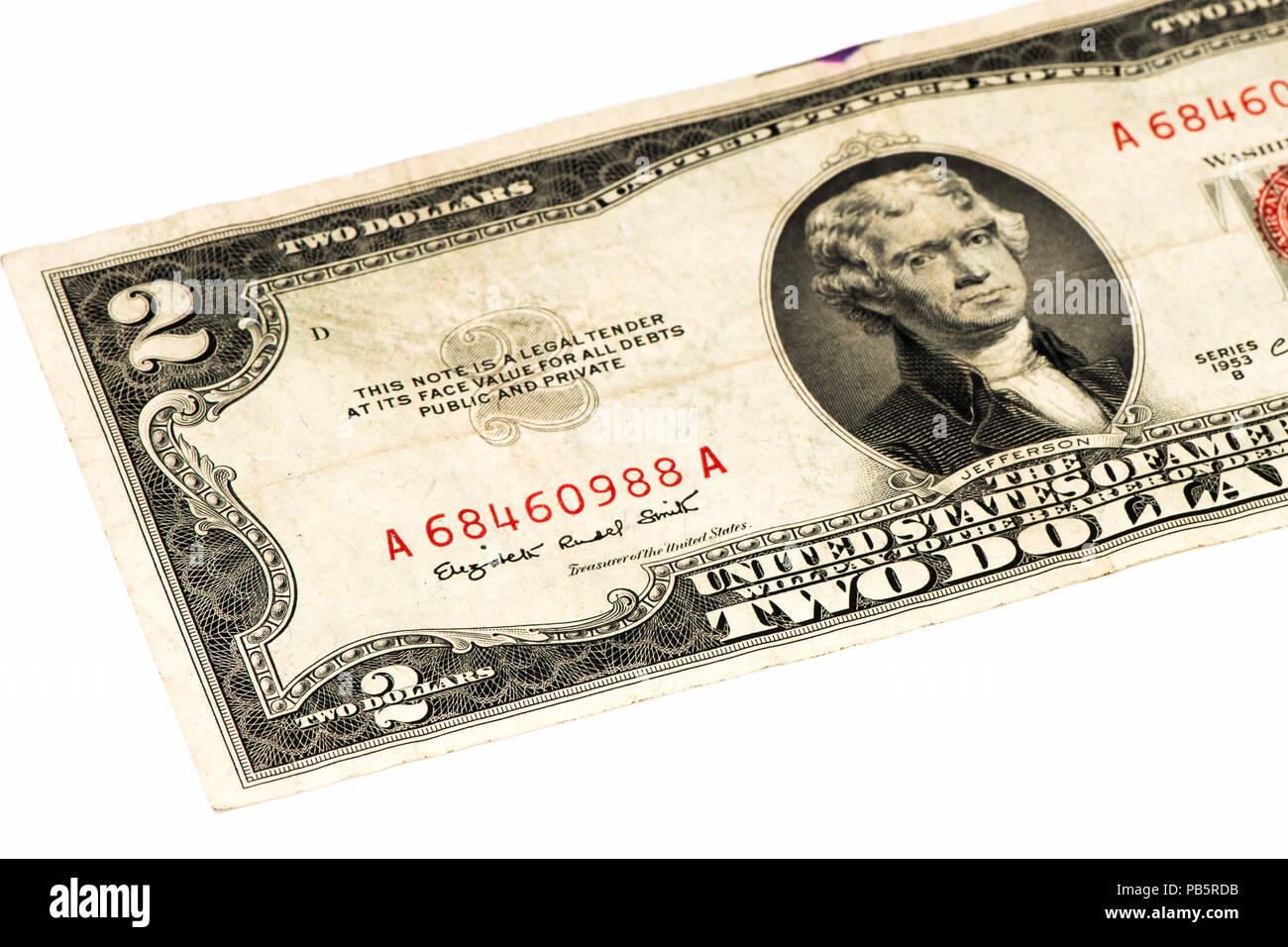 2 US dollars bank note made in 1953 Stock Photo - Alamy