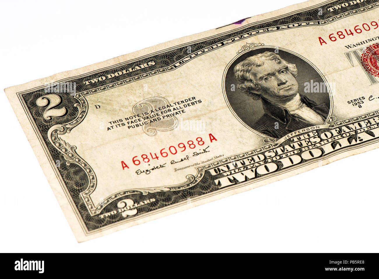 2 US dollars bank note made in 1953 Stock Photo - Alamy