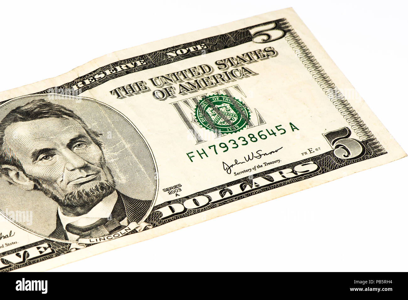 5 US dollars banknote made in 2003 Stock Photo - Alamy