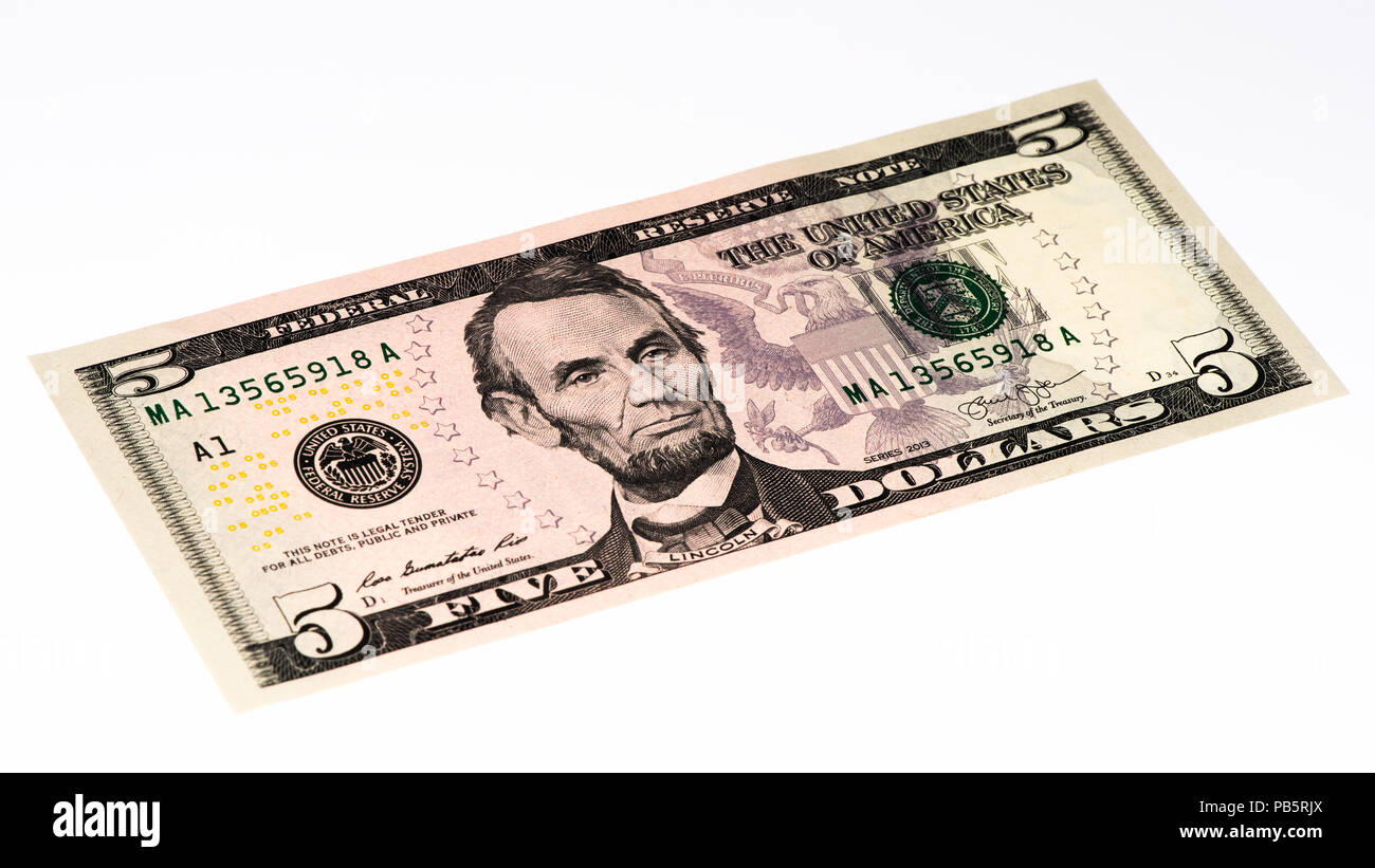 5 US dollars banknote made in 2013 Stock Photo - Alamy