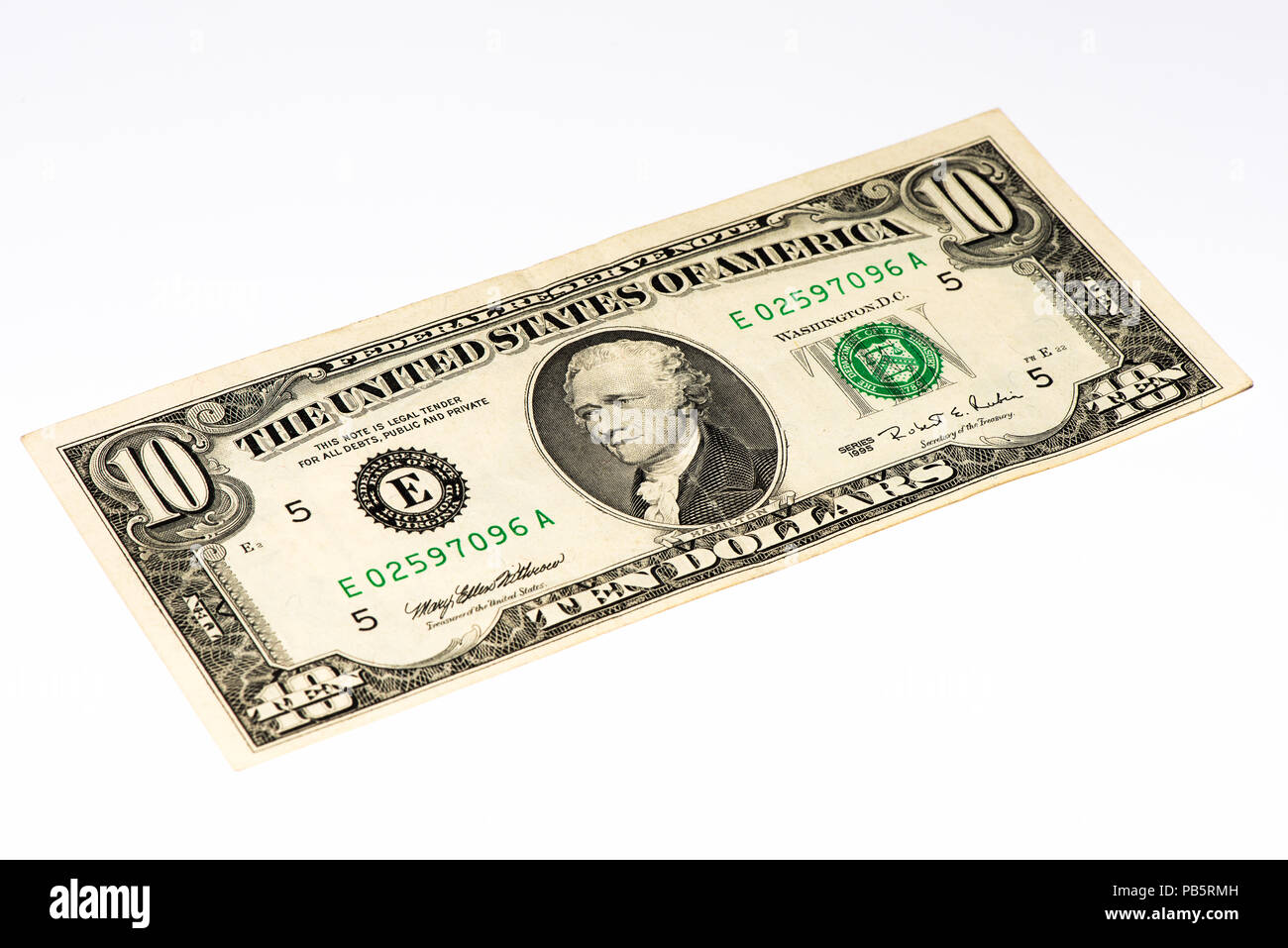 10 US dollars bank note made in 1995 Stock Photo - Alamy