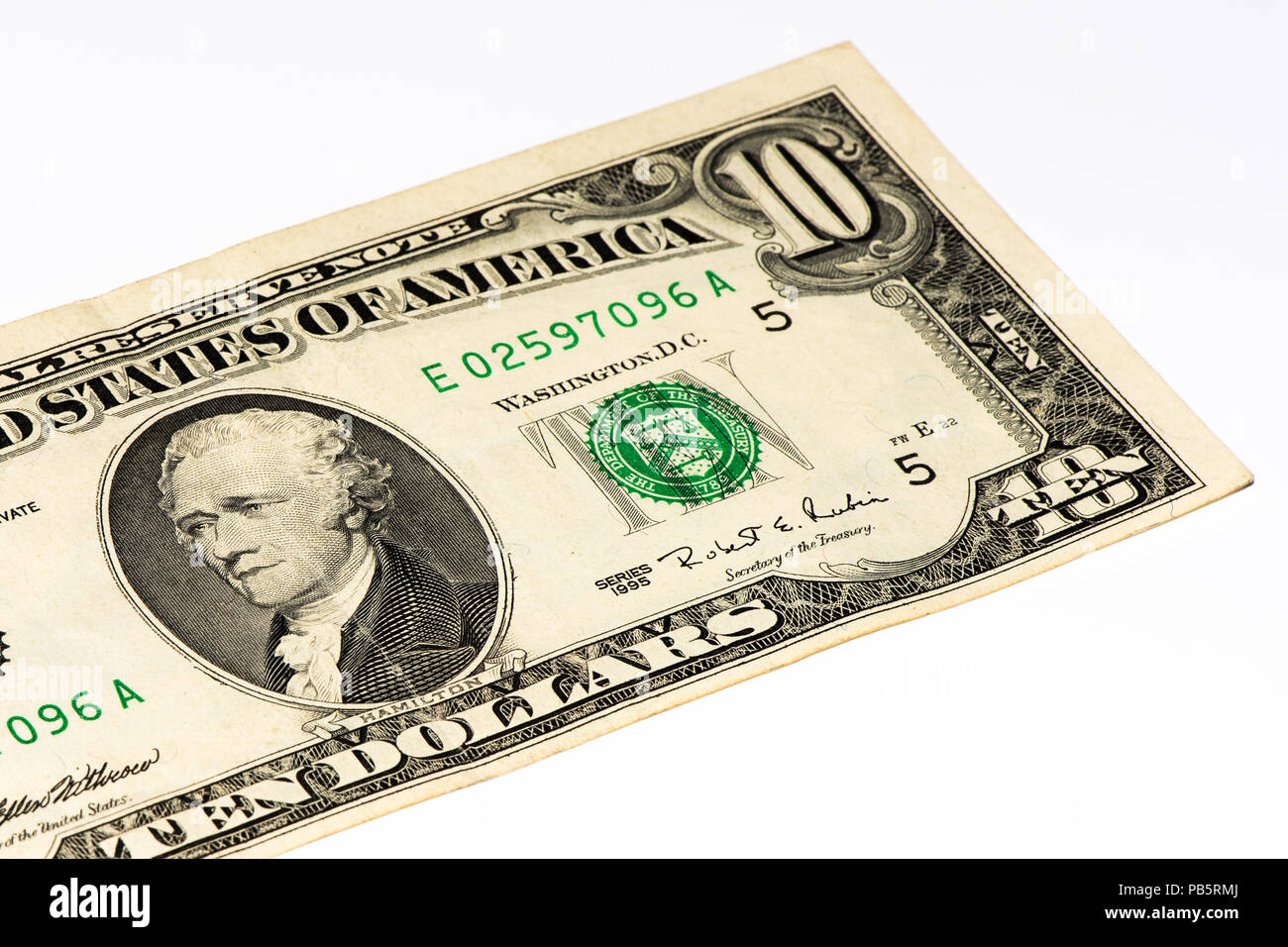 10 US dollars bank note made in 1995 Stock Photo - Alamy