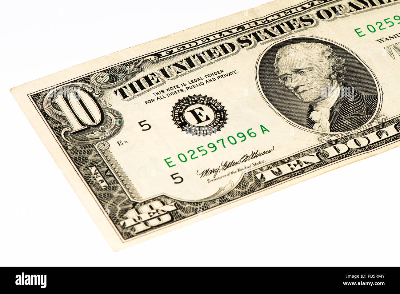 10 US dollars bank note made in 1995 Stock Photo - Alamy