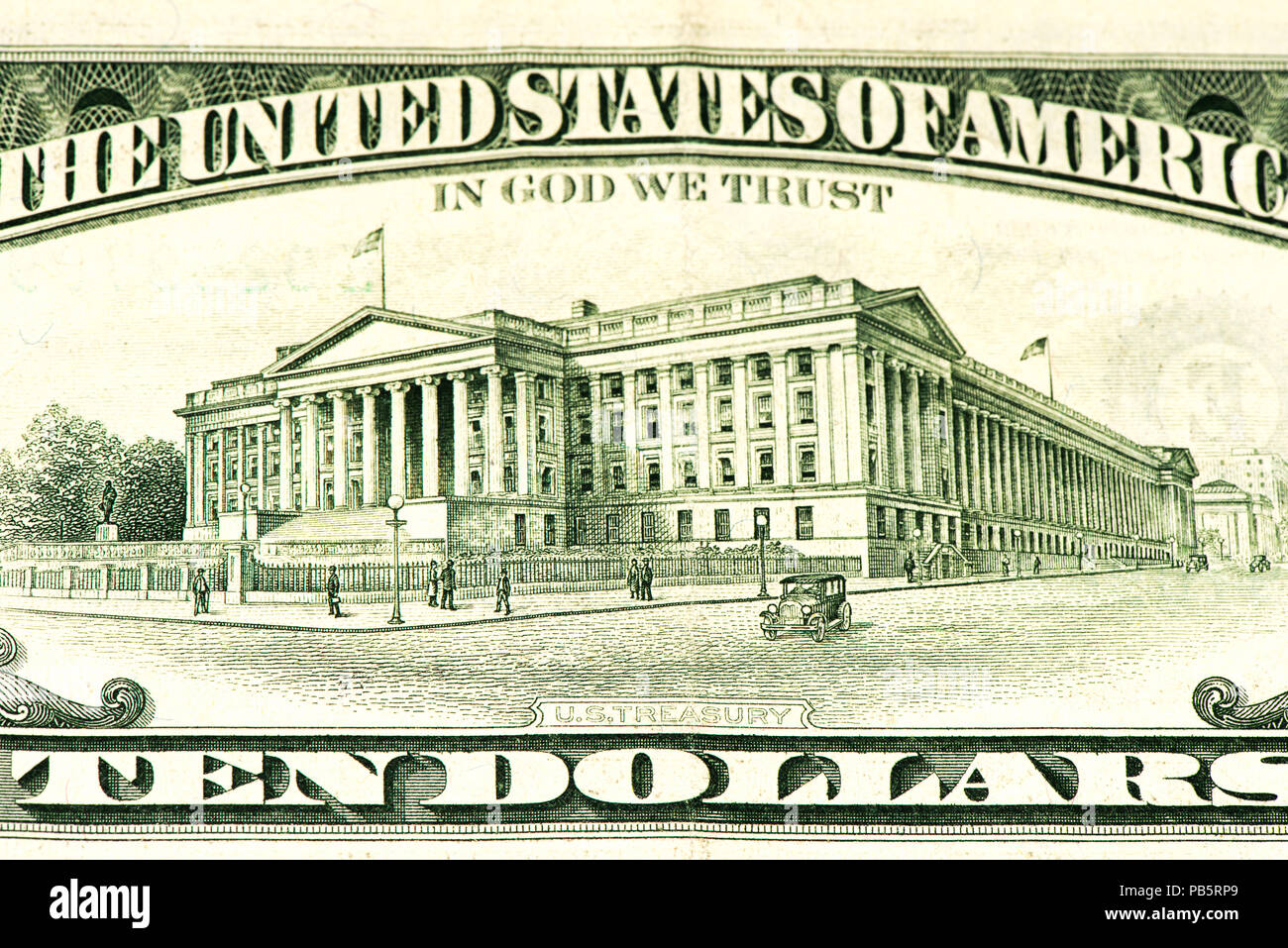 US treasury on a 10 US dollars bank note made in 1995 Stock Photo - Alamy