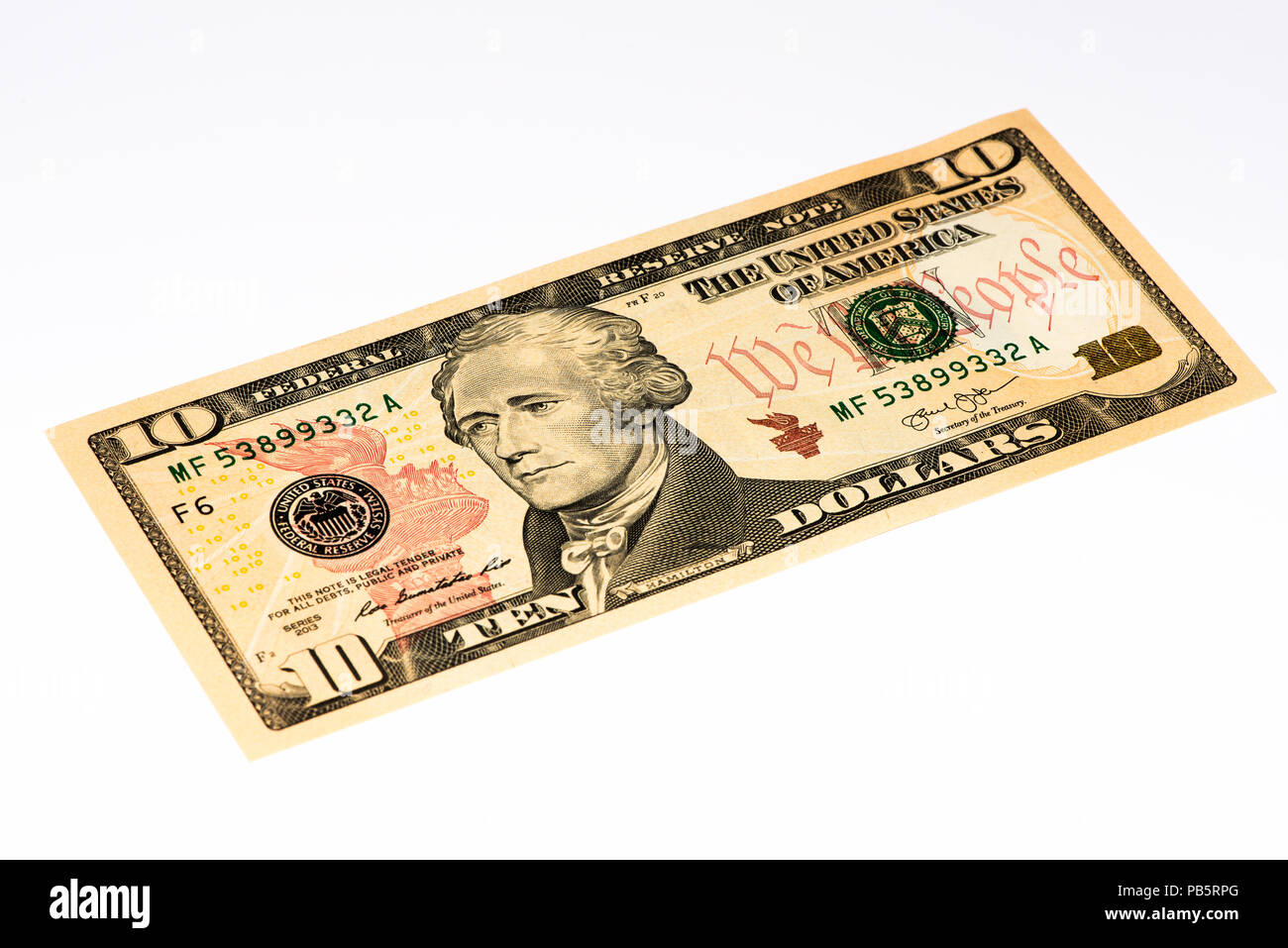 10 US dollars bank note made in 2013 Stock Photo - Alamy