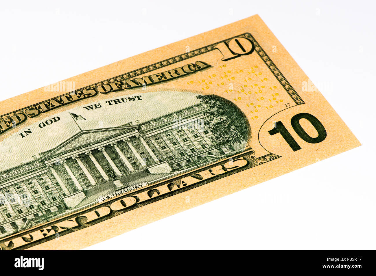 US Treasury on a 10 US dollars bank note made in 2013 Stock Photo - Alamy