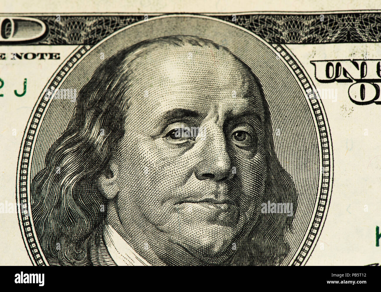 Benjamin Franklin portrait on a 100 US dollars bank note made in 2006 ...