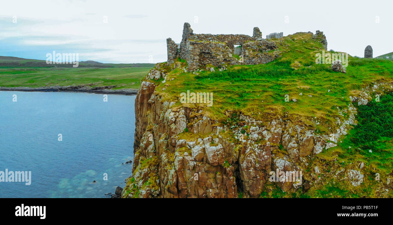 The ruins of Duntulm Castle on the Isle of Skye - aerial view Stock ...
