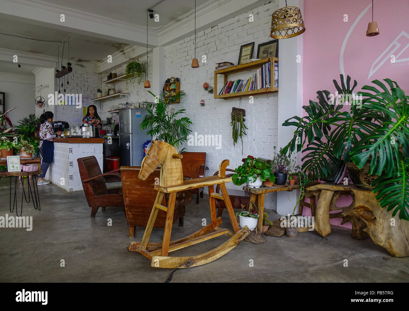 Dalat, Vietnam - Aug 17, 2017. Interior of vintage coffee shop in Dalat ...
