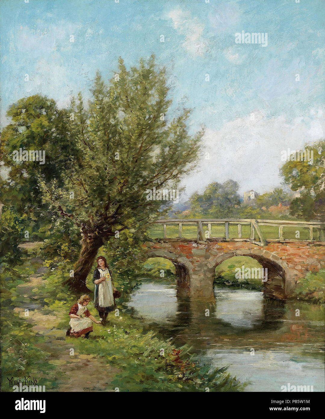 King John Yeend - Two Girls by a Bridge Stock Photo - Alamy