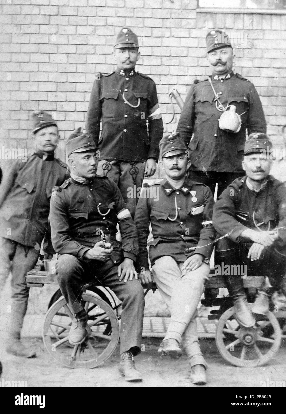 1596 Tableau, men, uniform, flask, soldier, moustache, pipe, medal ...