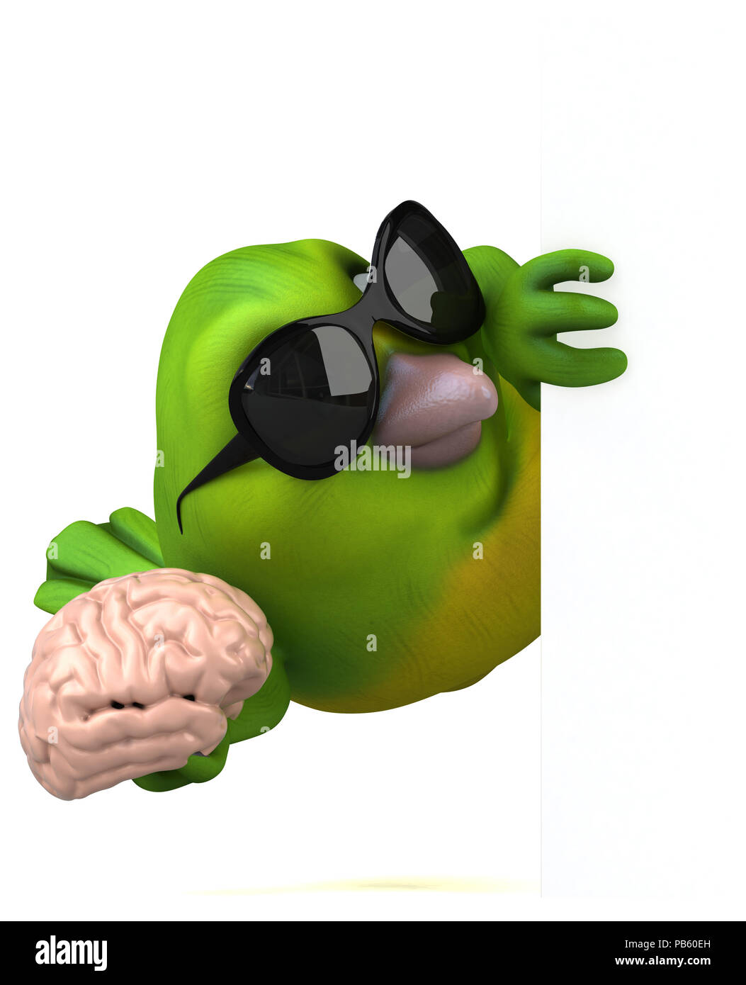Fun green bird - 3D Illustration Stock Photo - Alamy