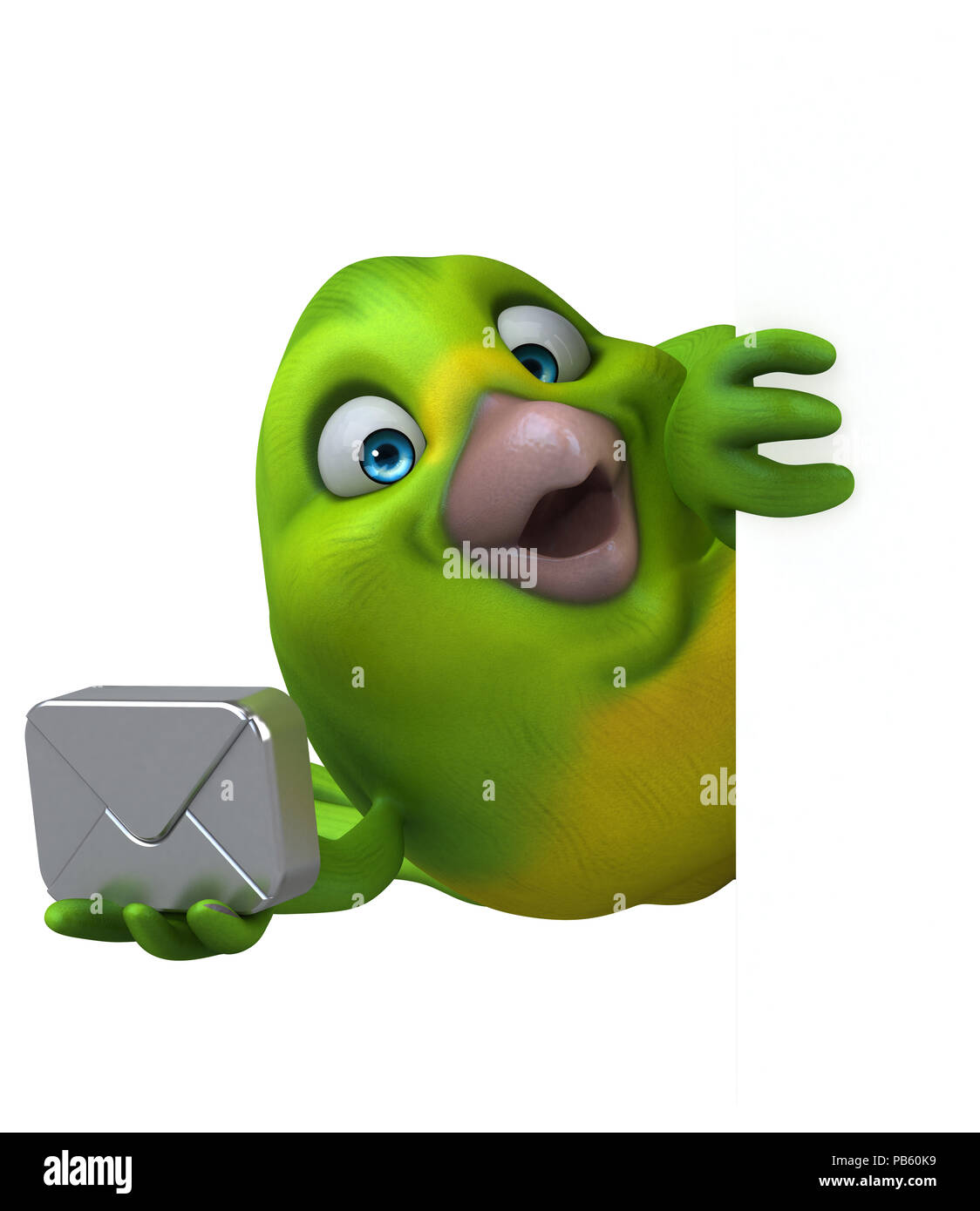 Fun green bird - 3D Illustration Stock Photo - Alamy