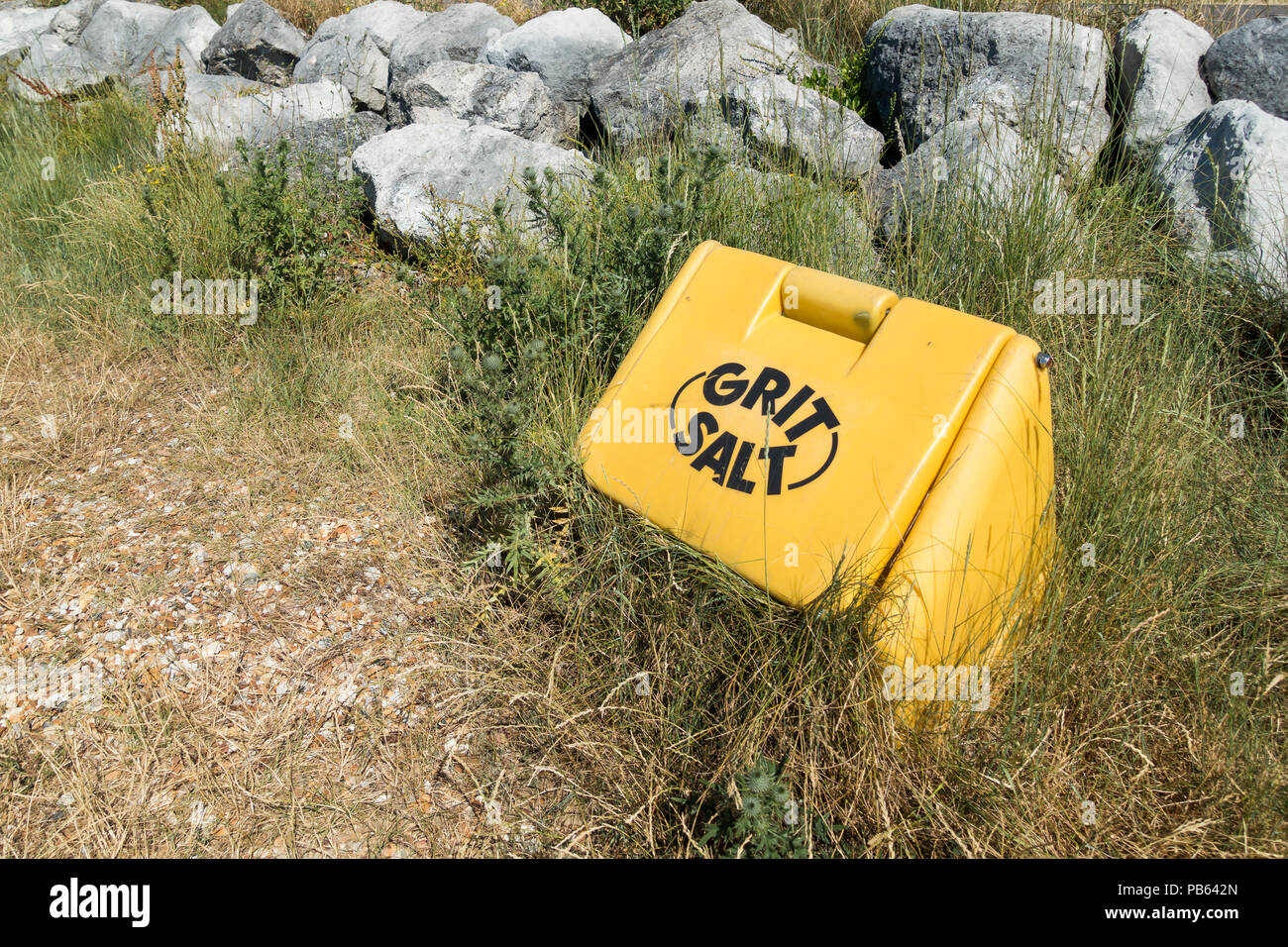 A grit salt bin beside the coast in Poole Harbour, Dorset, United ...
