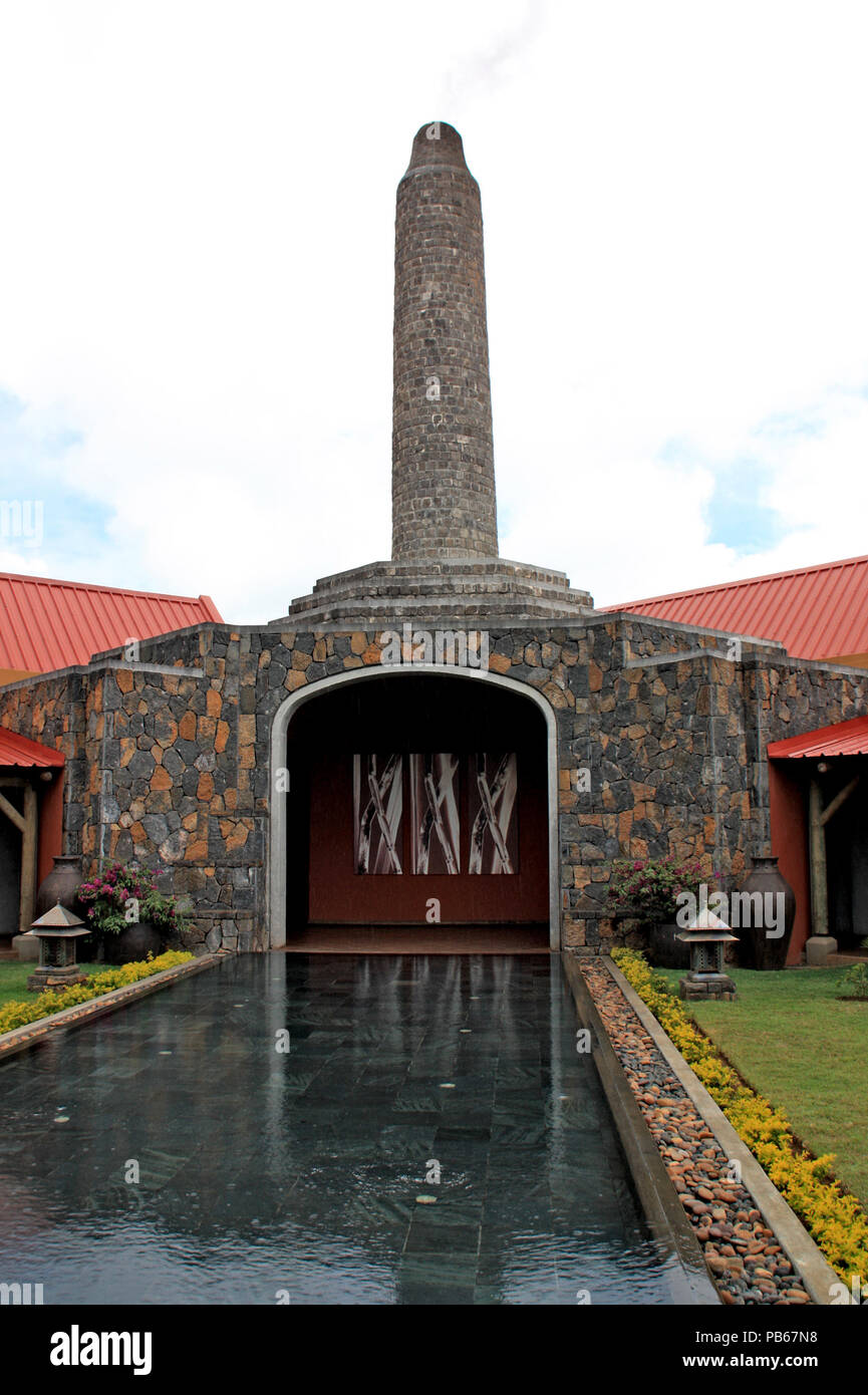 Exterior view of the well known rum distillery building near Chamarel ...