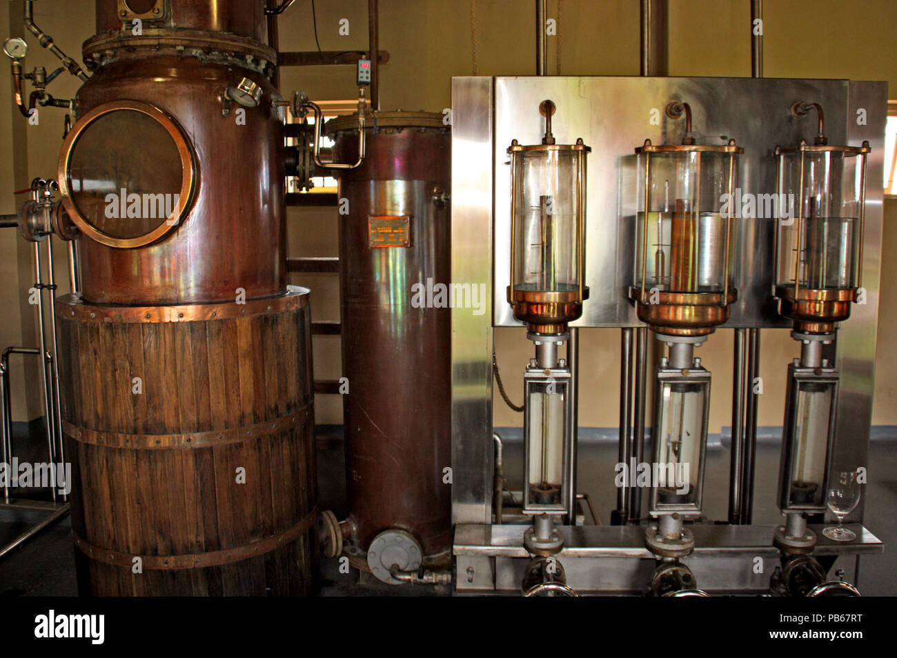 Brass distill equipment inside the well known rum distillery building ...