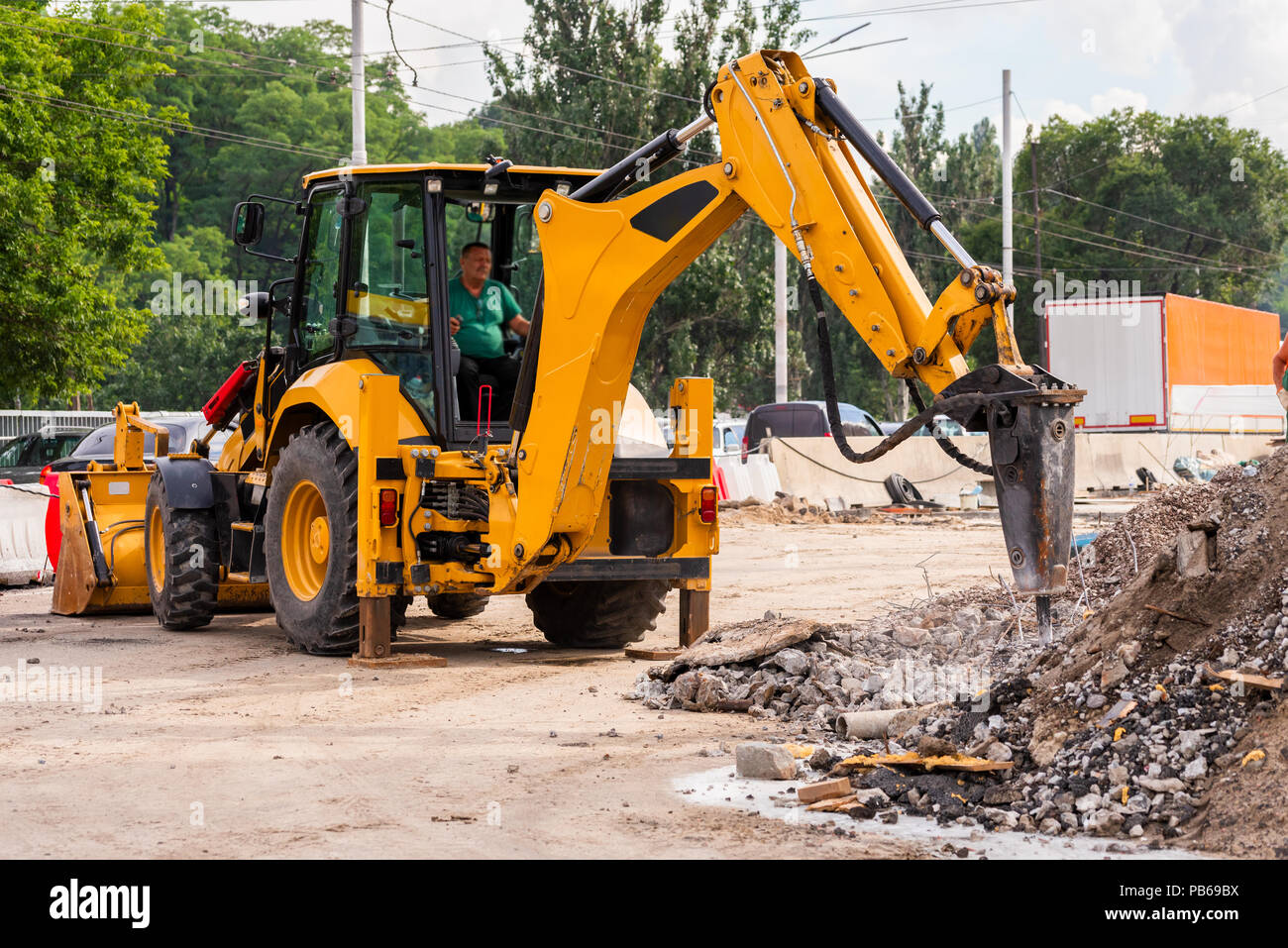 large construction machinery, special car for repairing yellow color ...