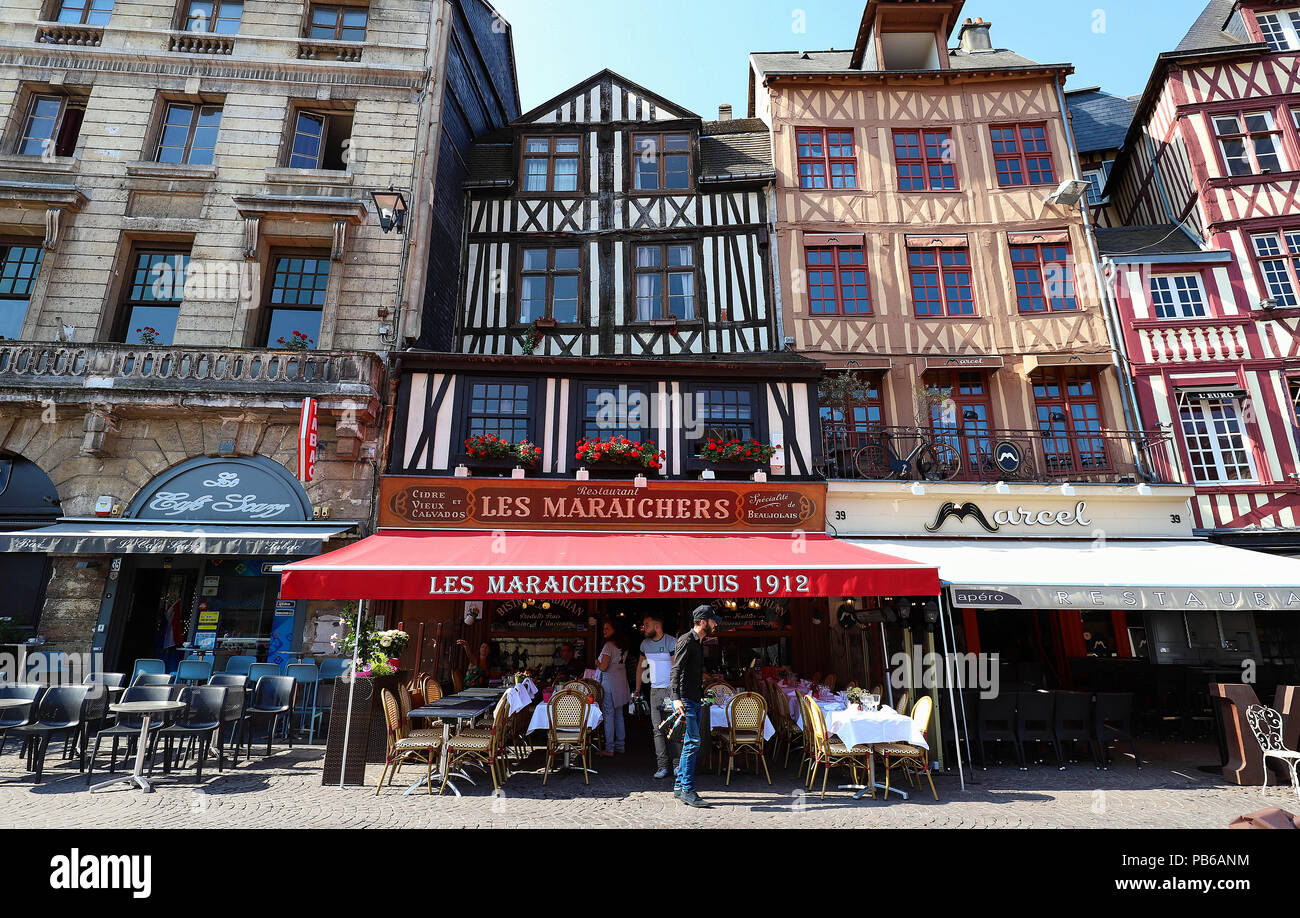 Cafe Les Maraichers located at Vieux Marche square in Rouen, capital of ...