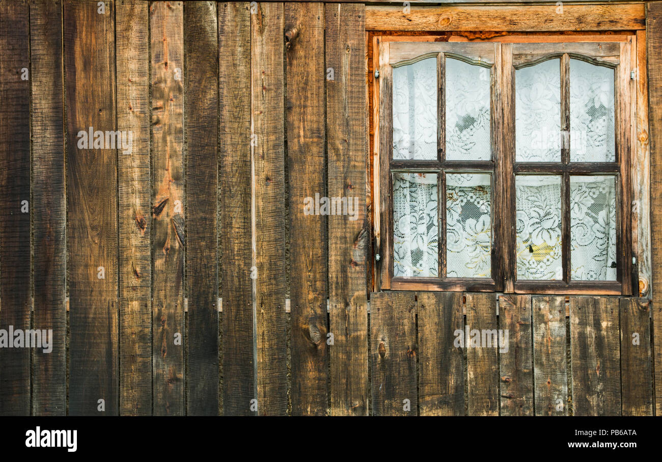 old wooden window in an old wooden house Stock Photo - Alamy
