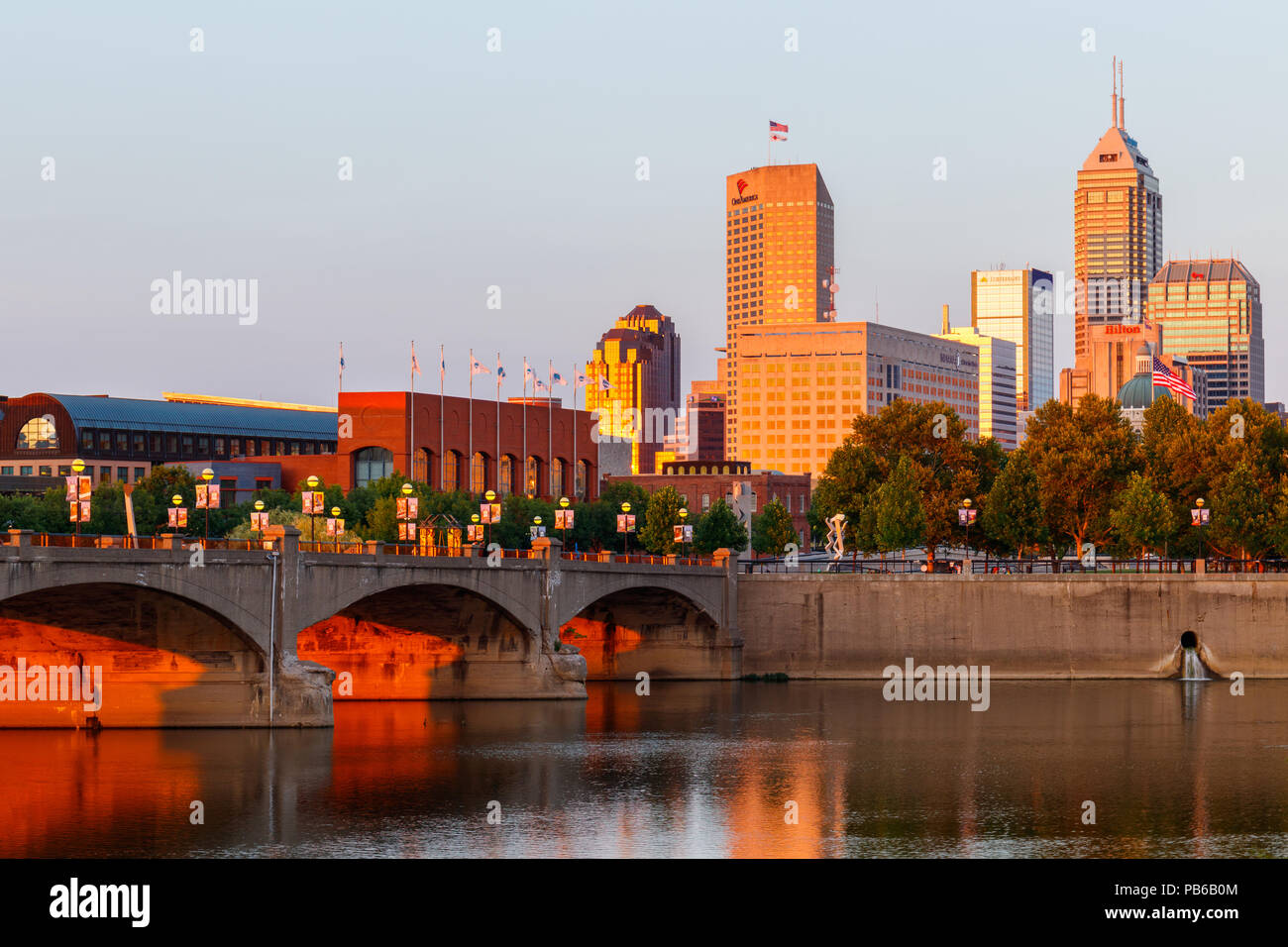 Indianapolis - Circa July 2018: Downtown Indianapolis skyline at sunset ...