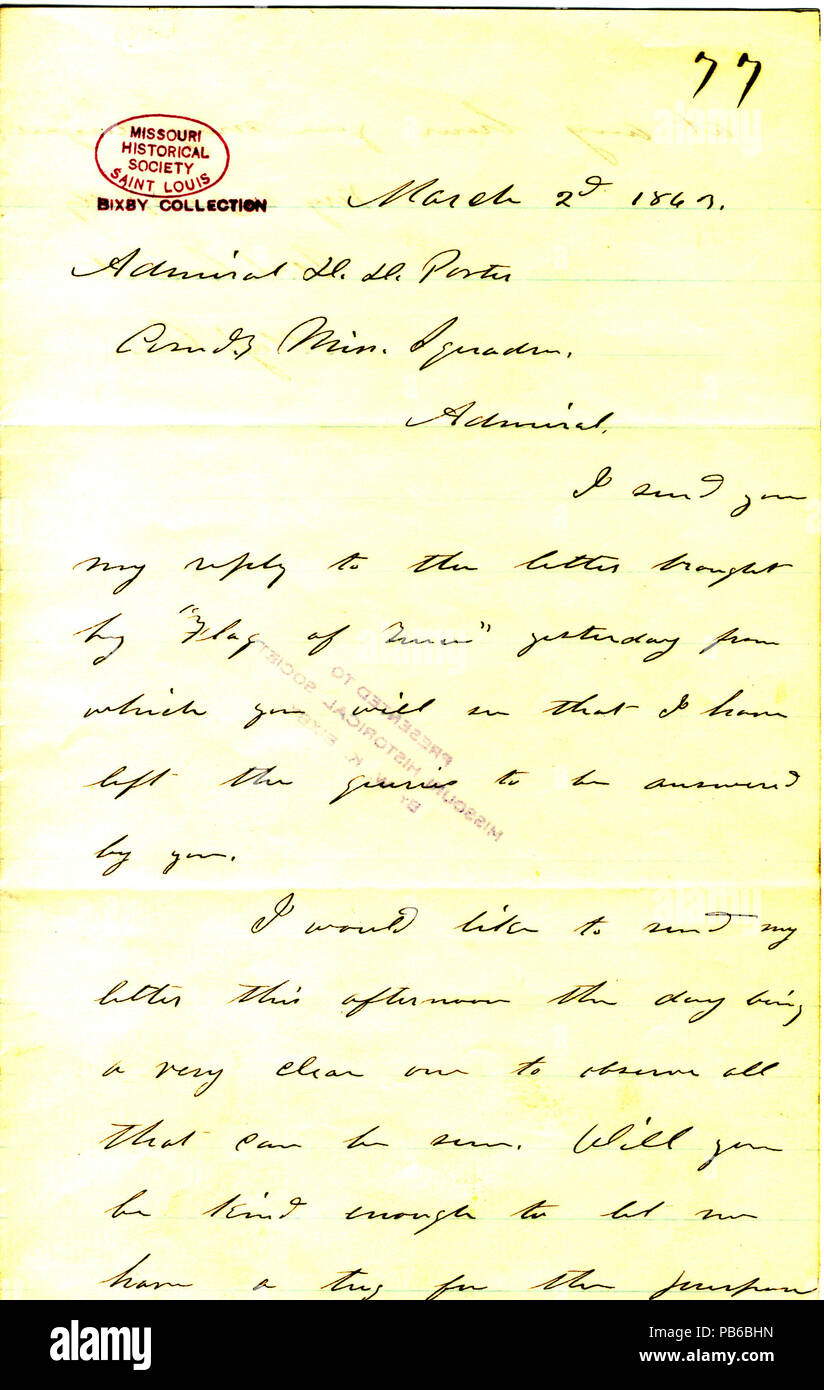 904 Letter from U. S. Grant to (David D.) Porter, March 2, 1863 Stock ...