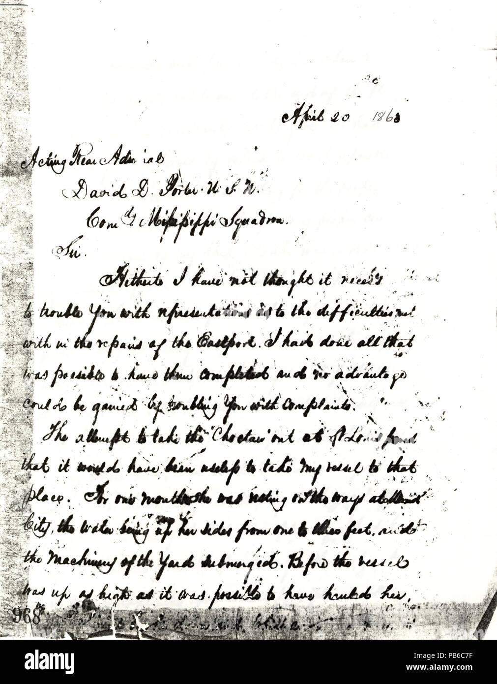 1189 Photocopy of letter from Seth Ledyard Phelps to David D. Porter ...