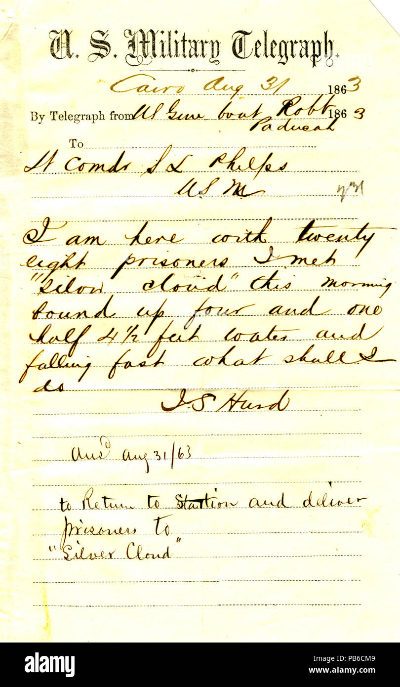 1602 Telegram from J. S. Hurd, U. S. S. Robb, Paducah, Kentucky, to ...