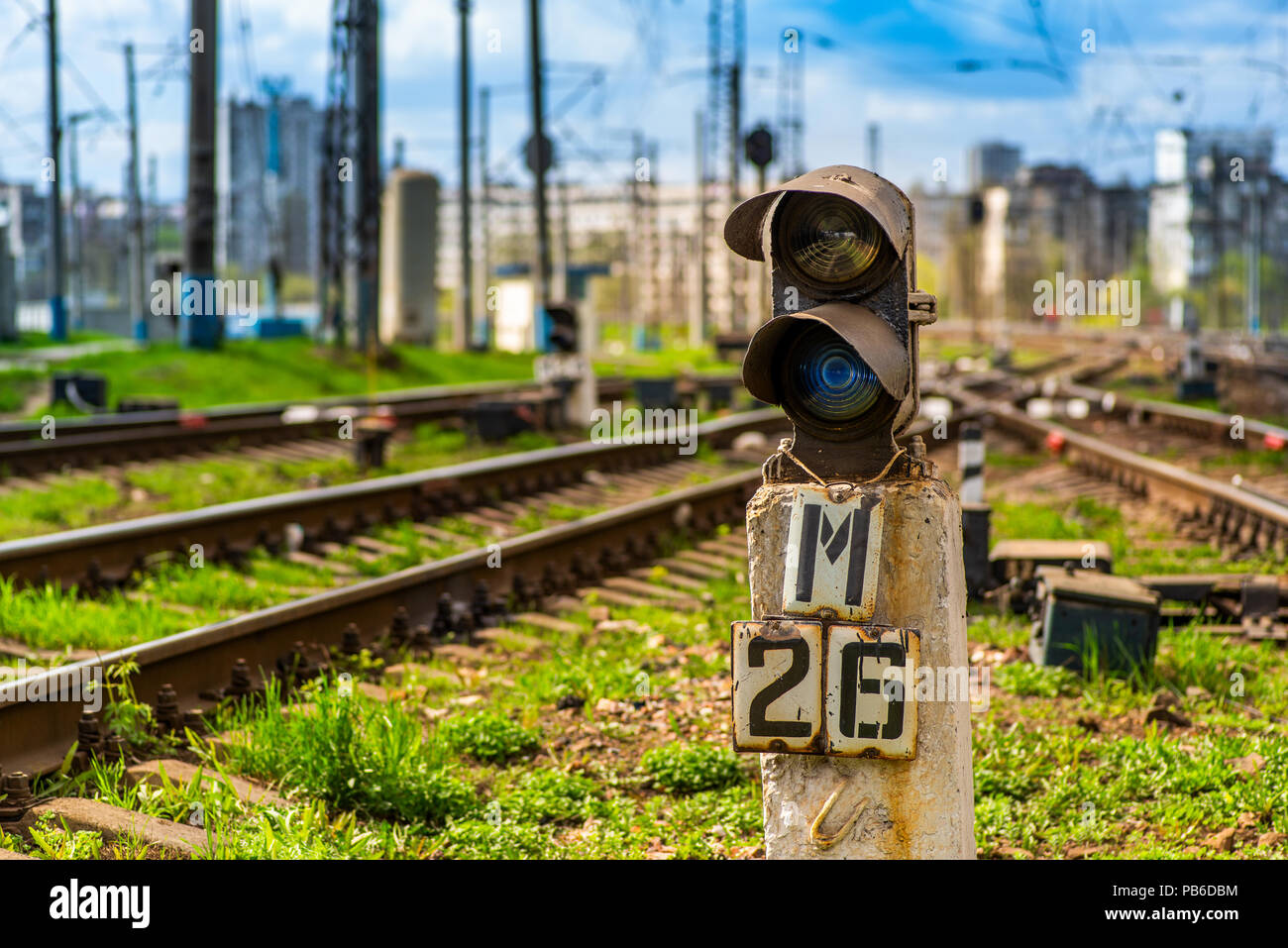 blue signal railway semaphore Stock Photo - Alamy