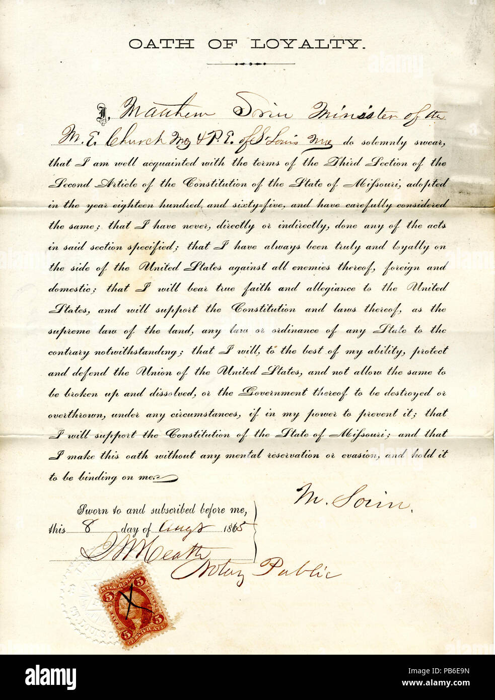 953 Loyalty oath of Matthew Sorin of Missouri, County of St. Louis ...