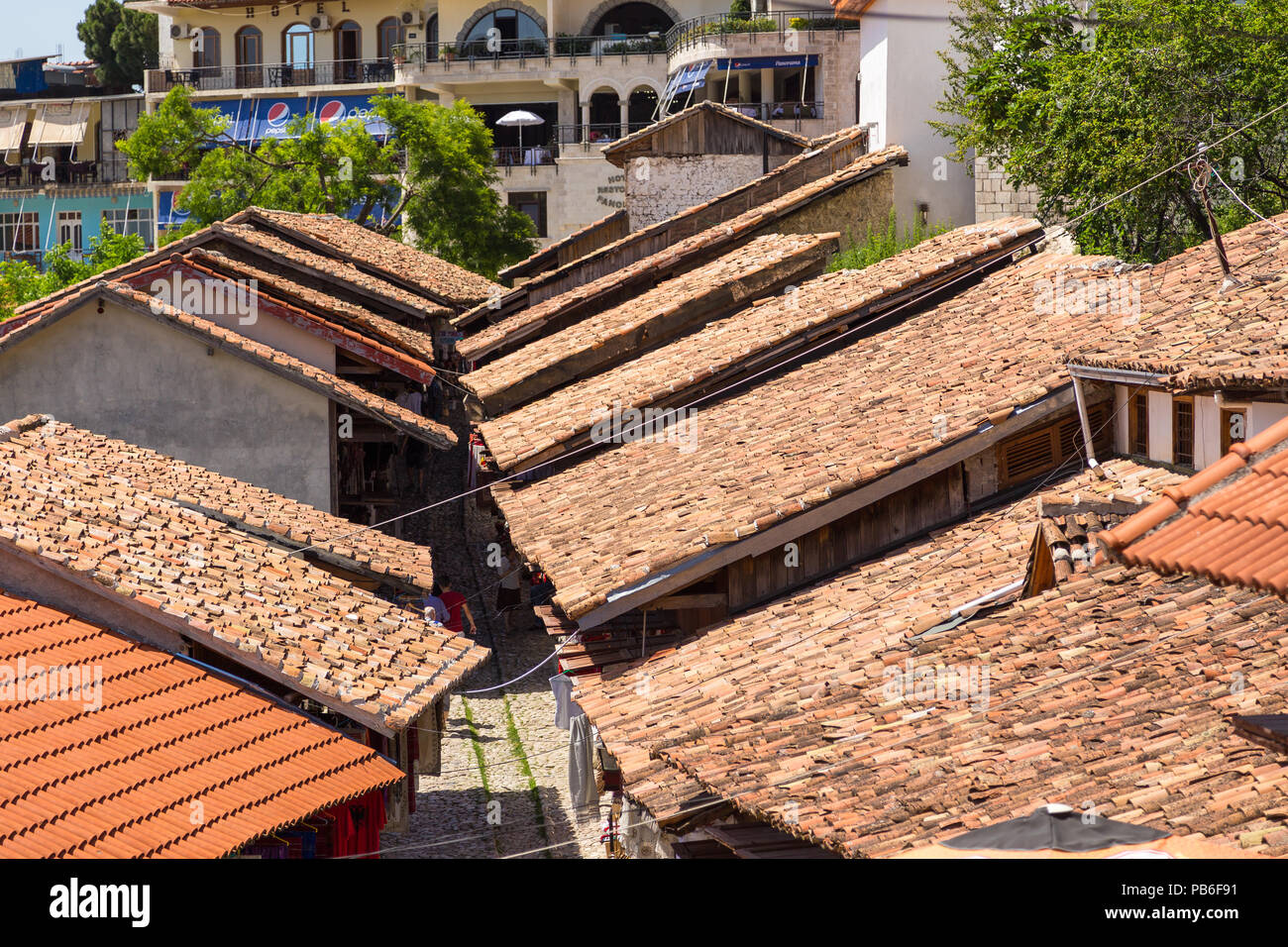 Kruja, Albania- June 24 2014: View of traditional Ottoman market in ...