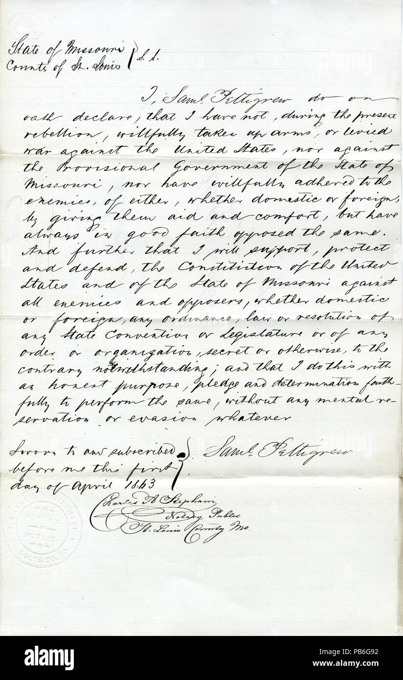 954 Loyalty oath of Saml. Pettigrew of Missouri, County of St. Louis ...