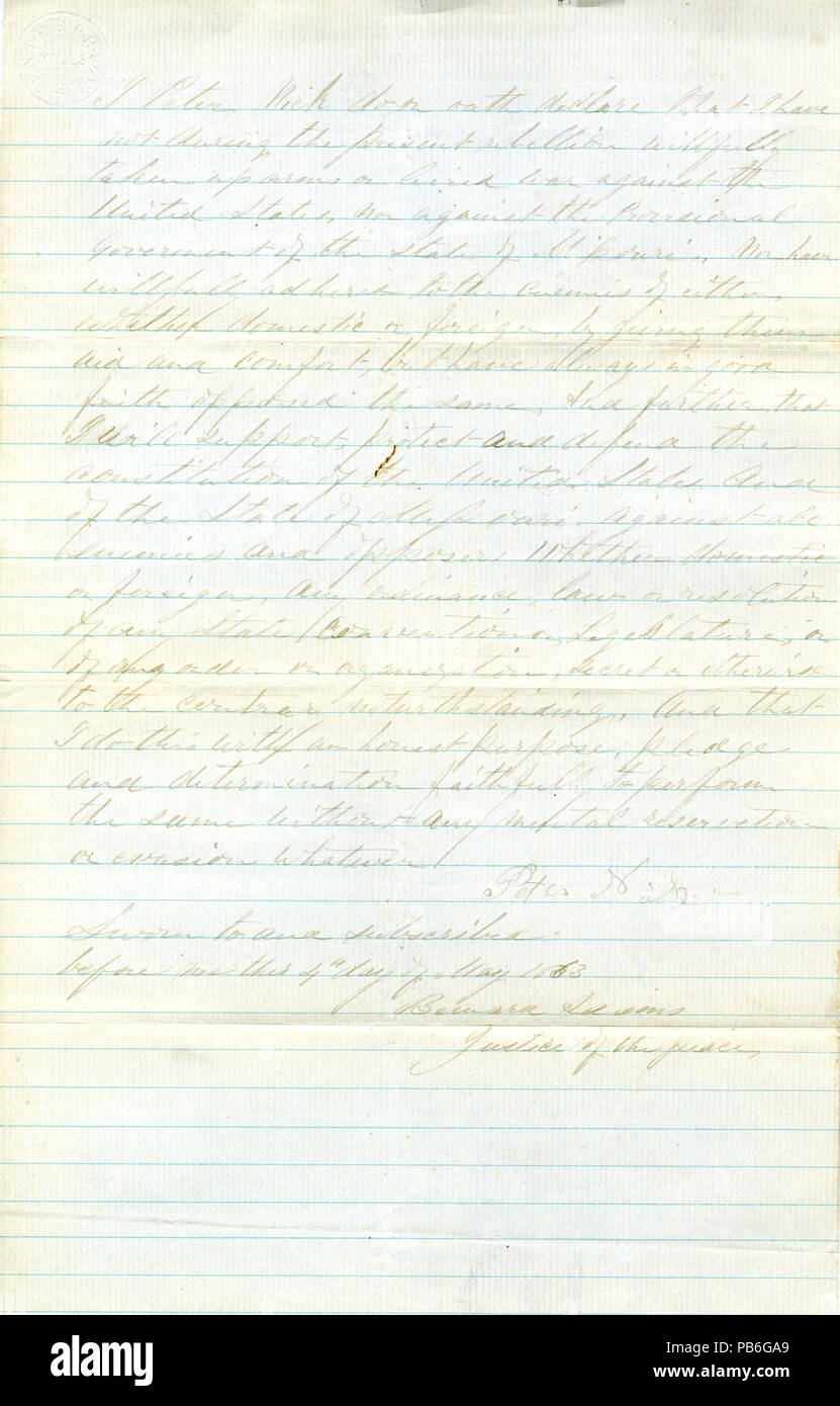 953 Loyalty oath of Peter Nick of Missouri, County of St. Louis Stock ...