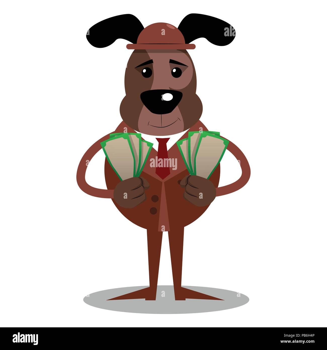 Cartoon illustrated business dog holding or showing money bills Stock ...