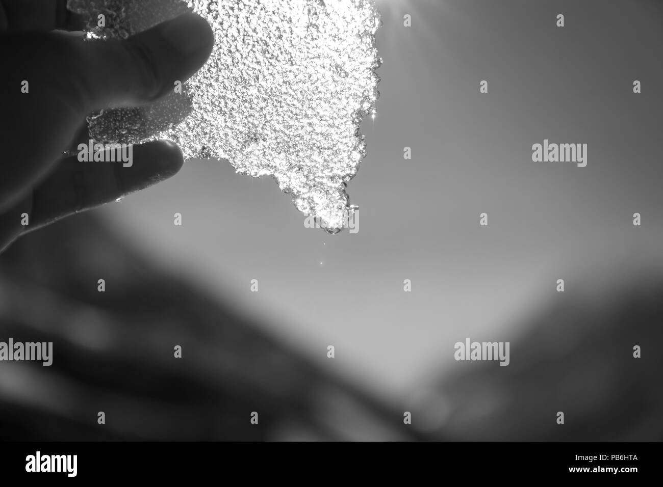 Hand holding up blue Black and White Stock Photos & Images - Alamy