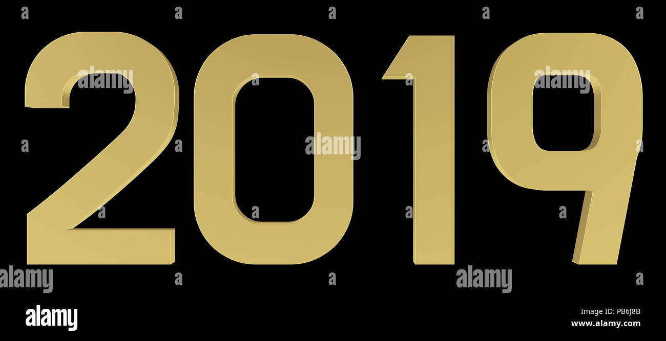 3D rendering of the "2019" text on black background, material imitates ...