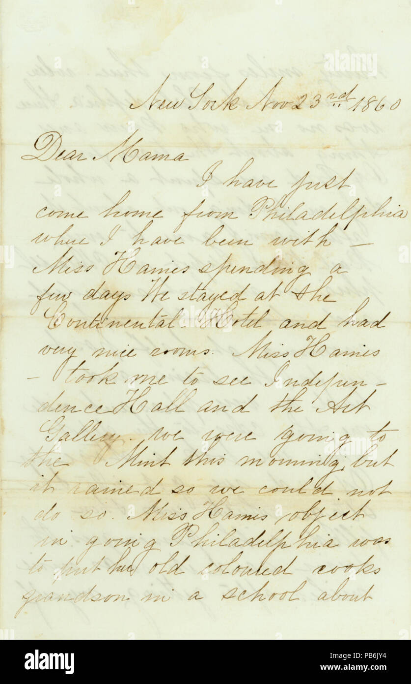 911 Letter signed Nellie (Nellie Blow), New York, to Mama (Minerva Blow), November 23, 1860 ...