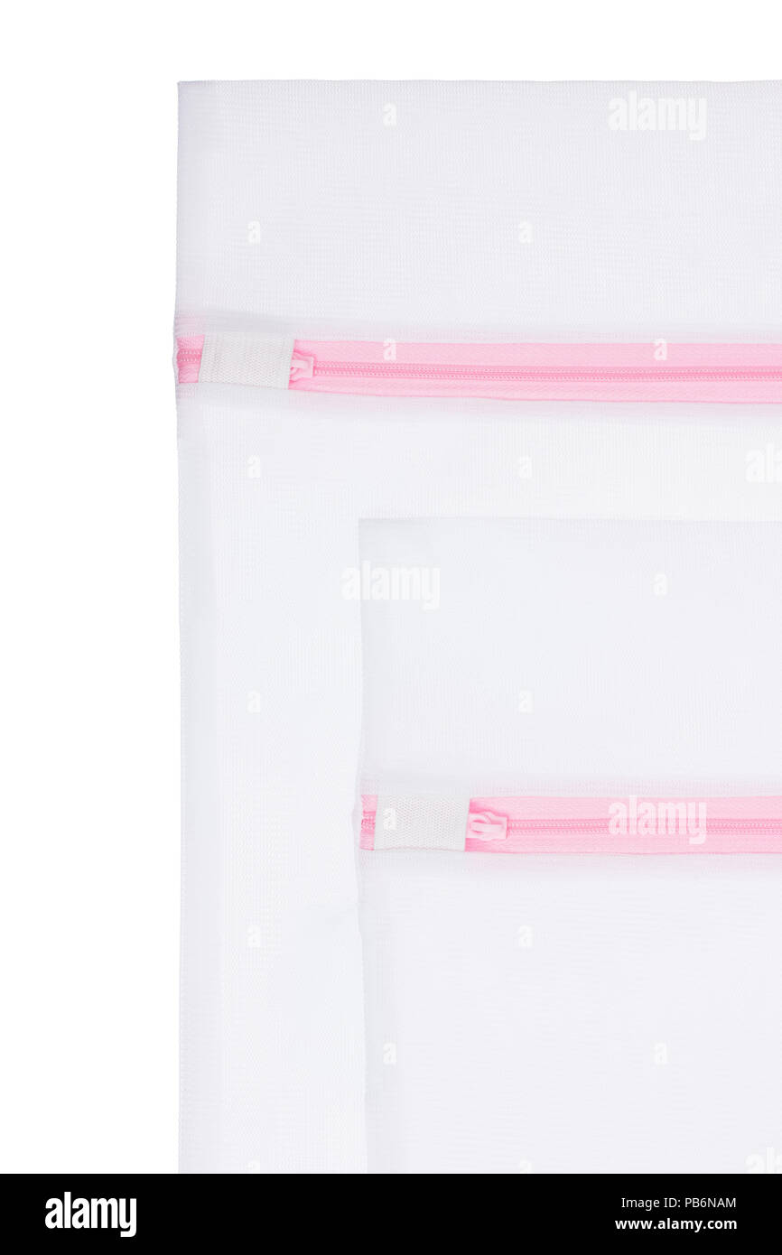 Two white empty mesh laundry bag isolated on white background Stock ...