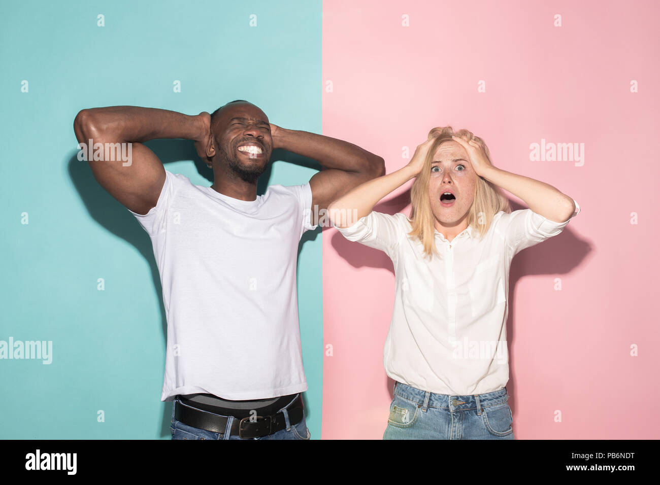 We won. Winning success happy afro man and woman celebrating being a ...