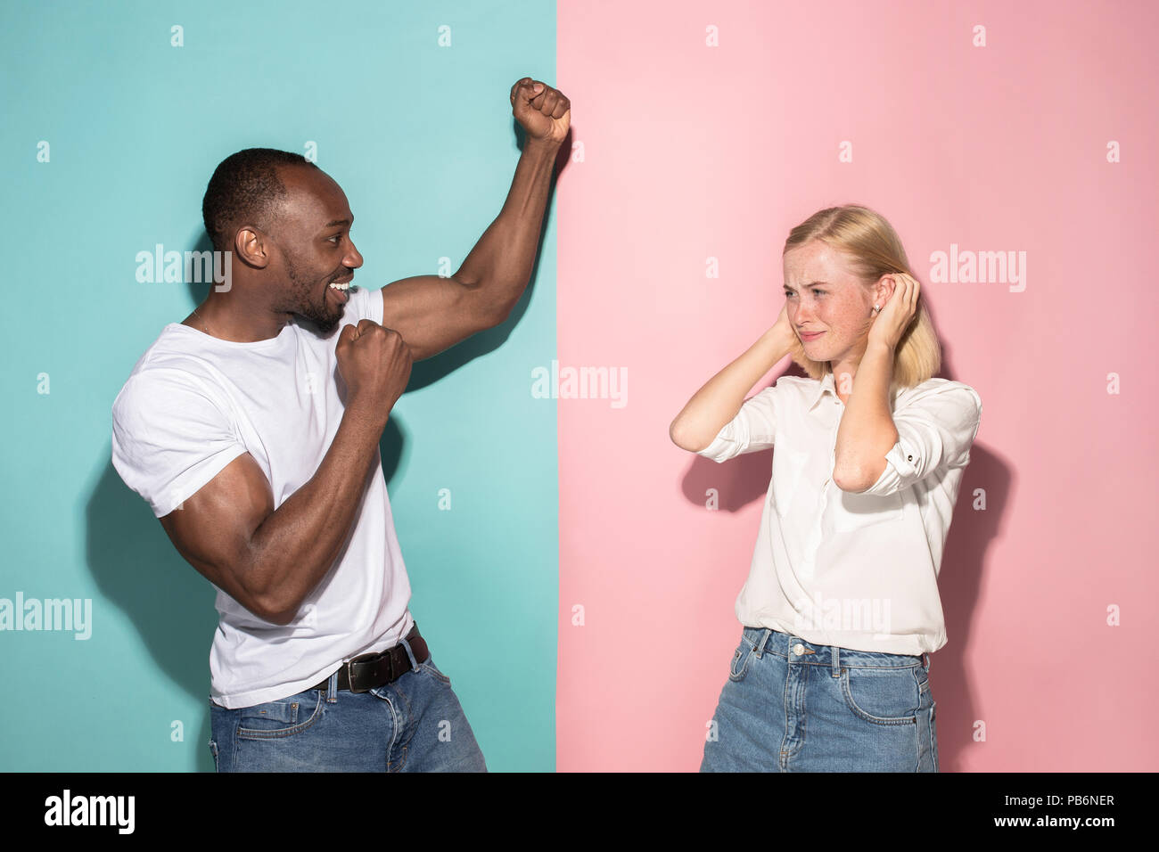 We won. Winning success happy afro man and woman celebrating being a ...