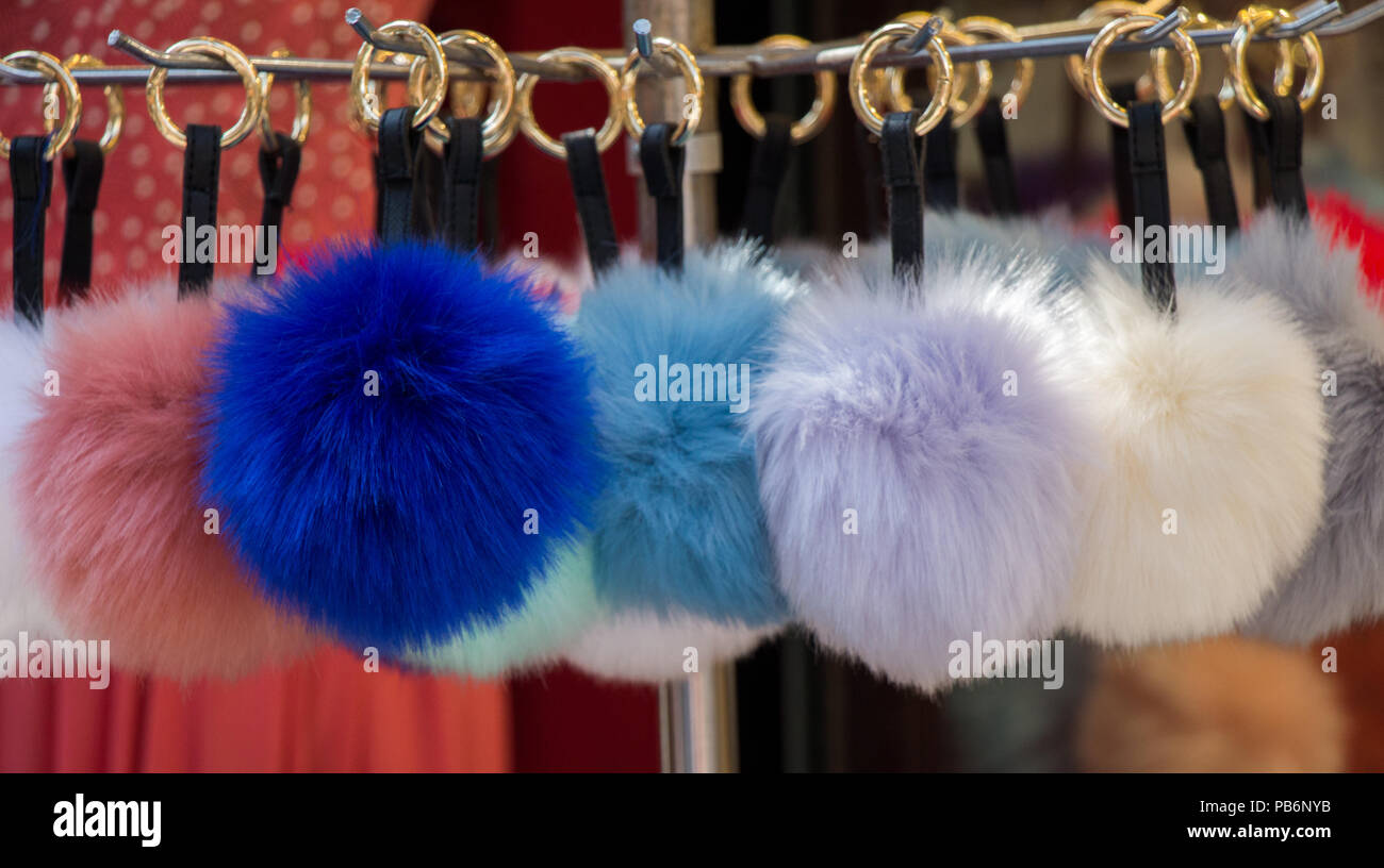 Set of the colorful pompoms in the bazaar Stock Photo - Alamy