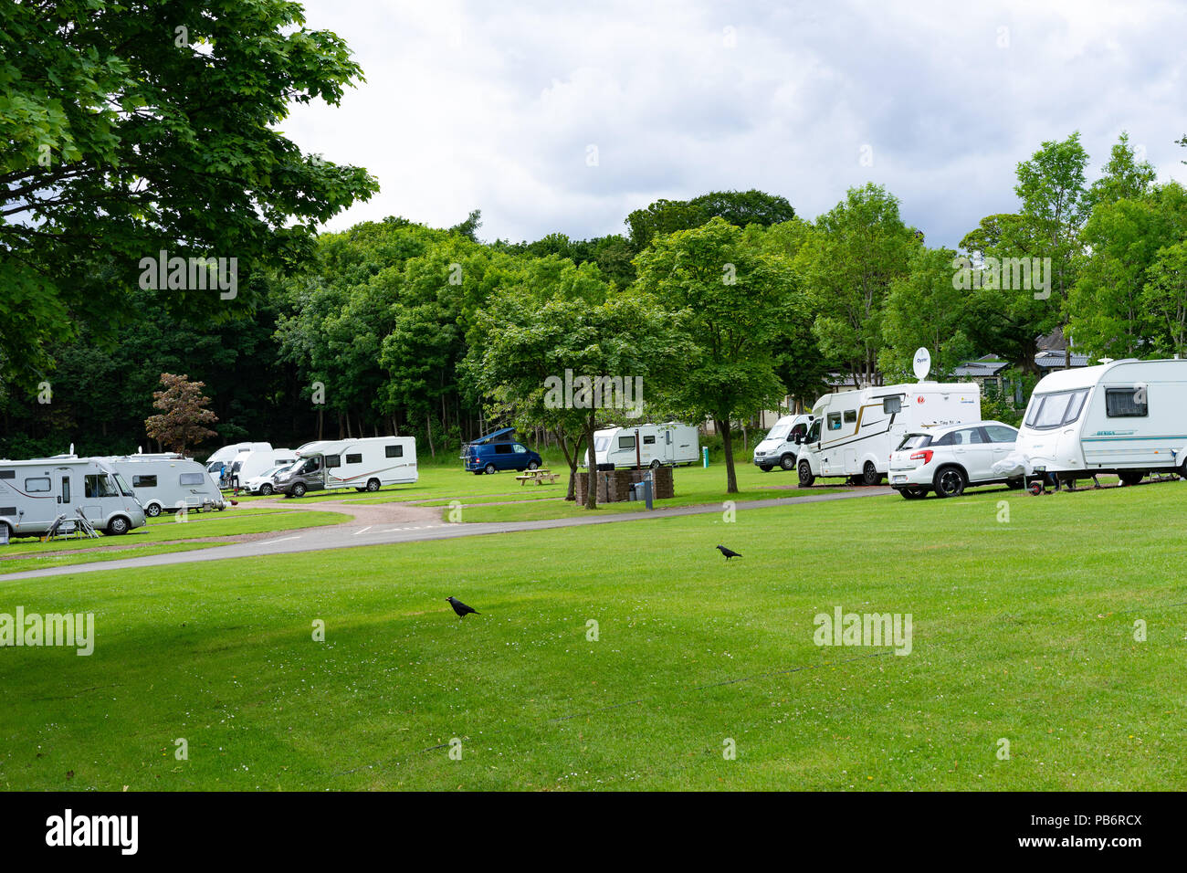 motorhomes camper vans and caravans at campsite,Edinburgh, Scotland, UK ...