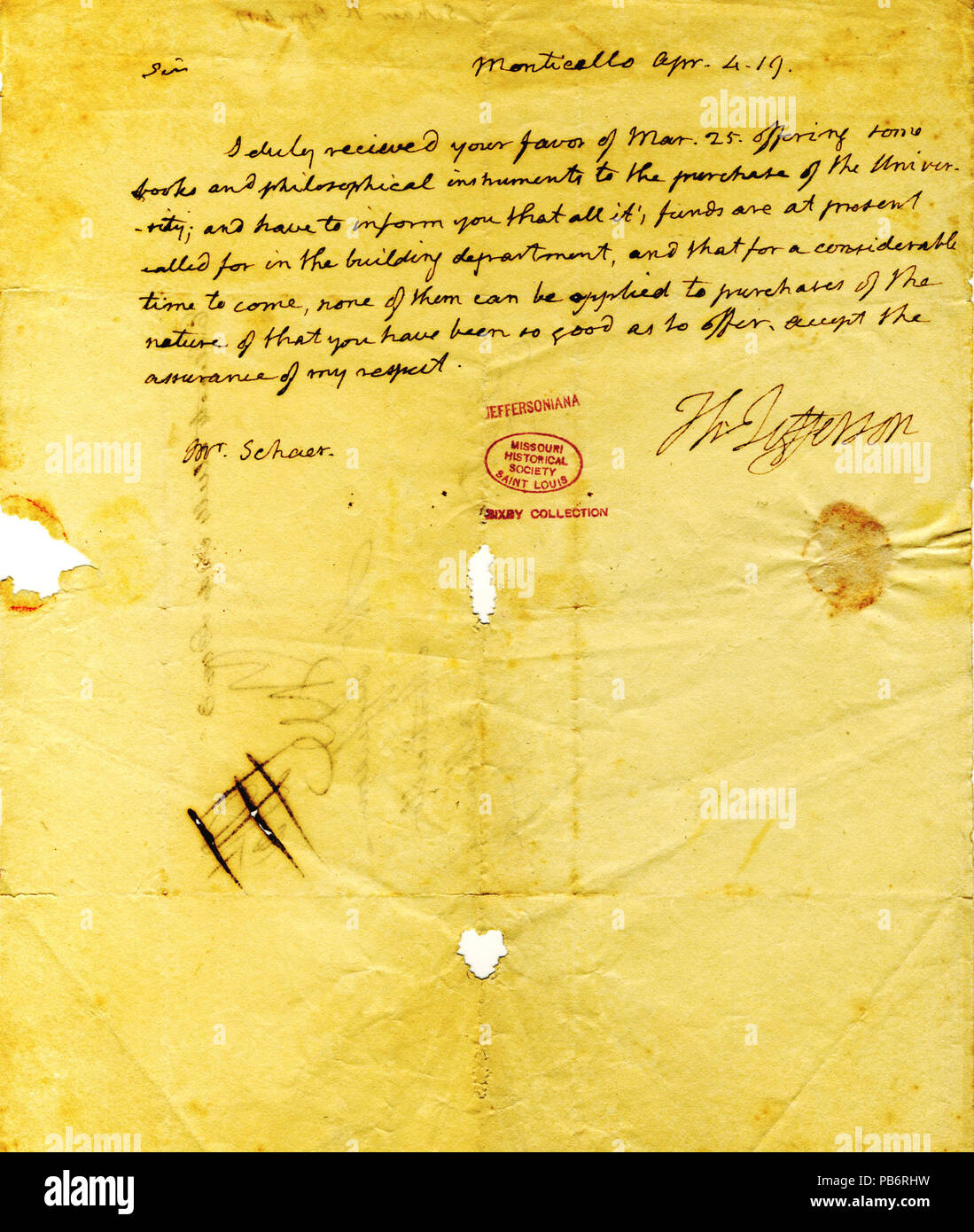 Jeffersons personal letters hi-res stock photography and images - Alamy