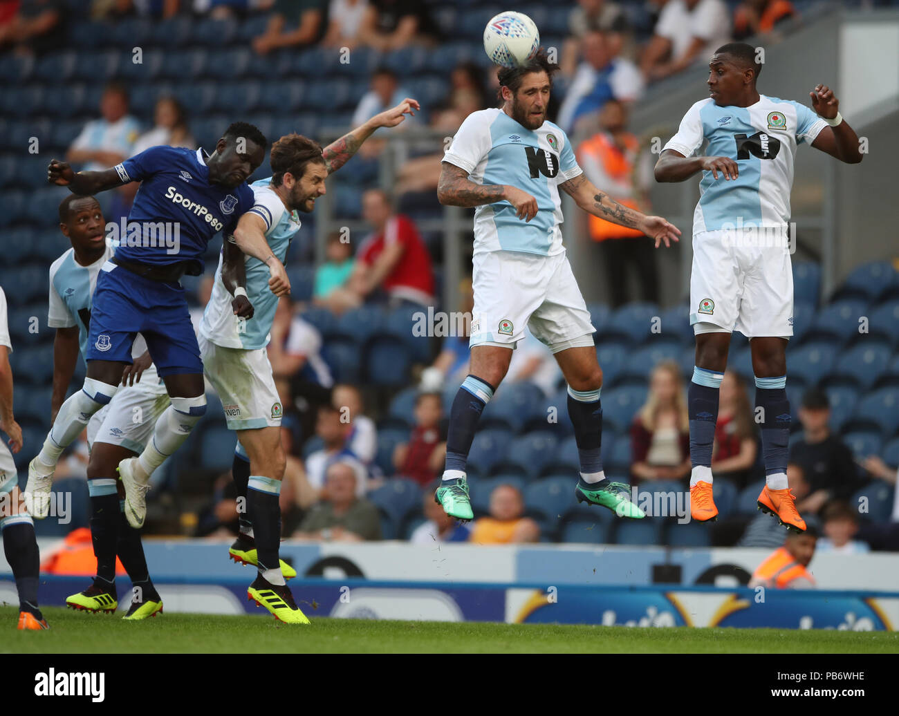 Blackburn Rovers' Danny Graham heads ball clear during a pre-season ...